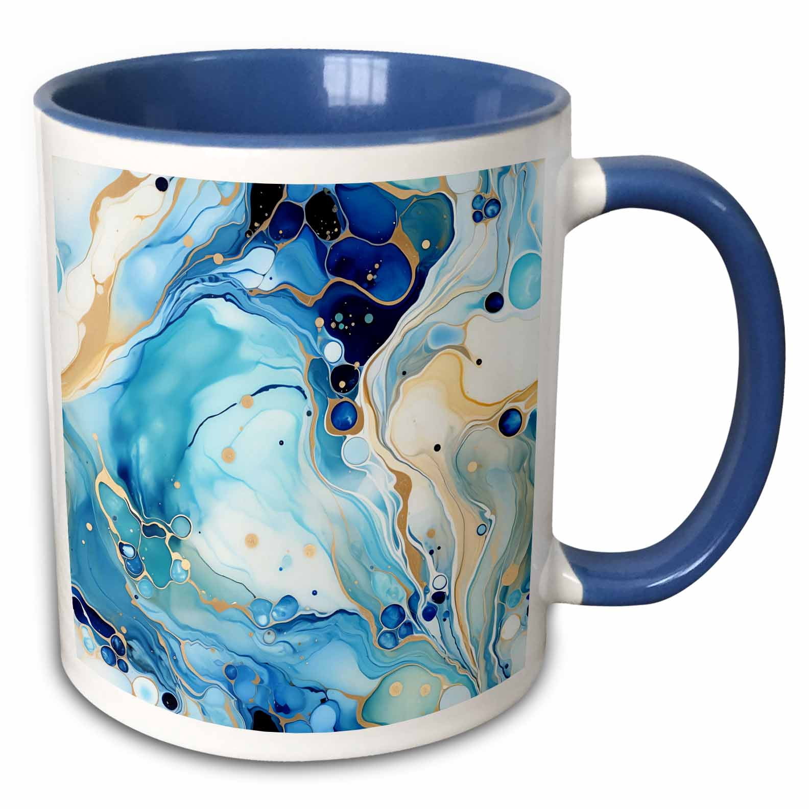 3drose, Blue and Image of Gold Image of Alcohol Ink Abstract, 11oz Two ...