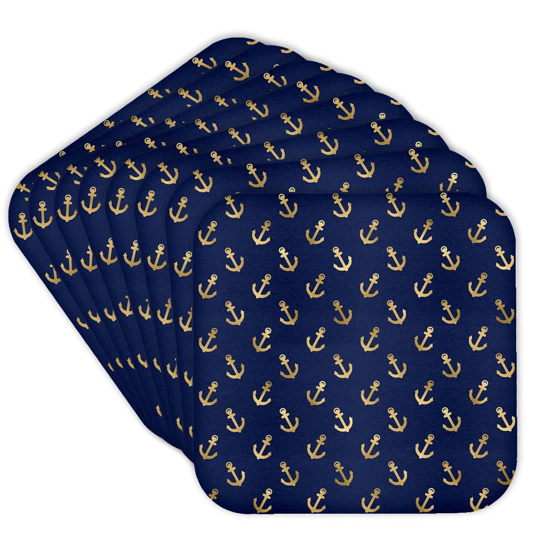 3drose, Blue and Image of Gold Nautical Sailing Anchors Pattern, Set of ...