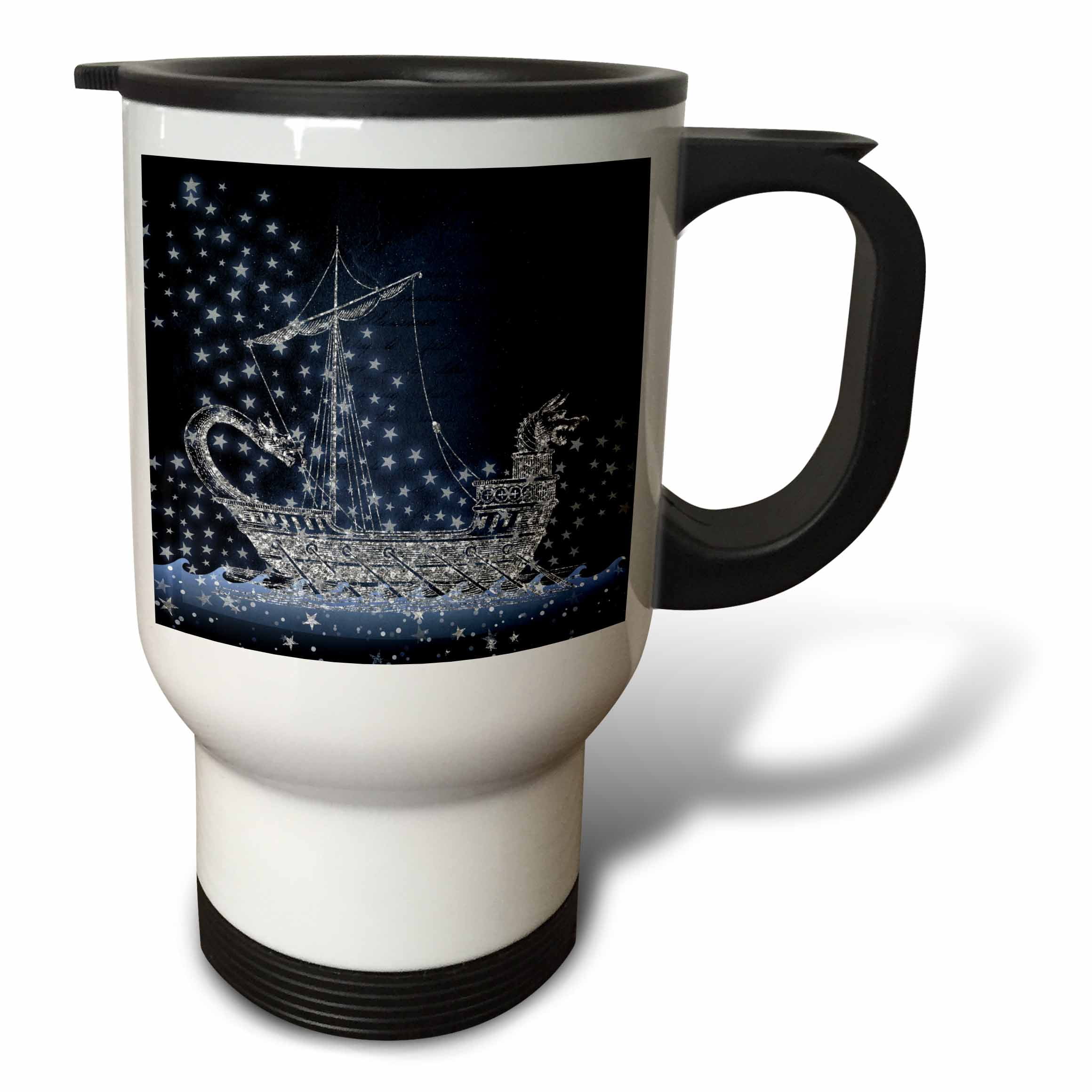 3drose, Blue and Image of Silver Viking Boat and Stars Design, 14oz ...