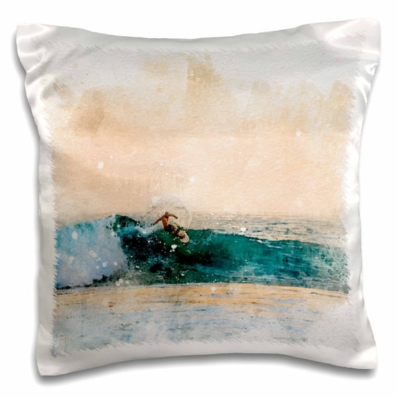 3drose, Blue and Peach Image of Watercolor Wave Surfer Art, 16x16 inch ...