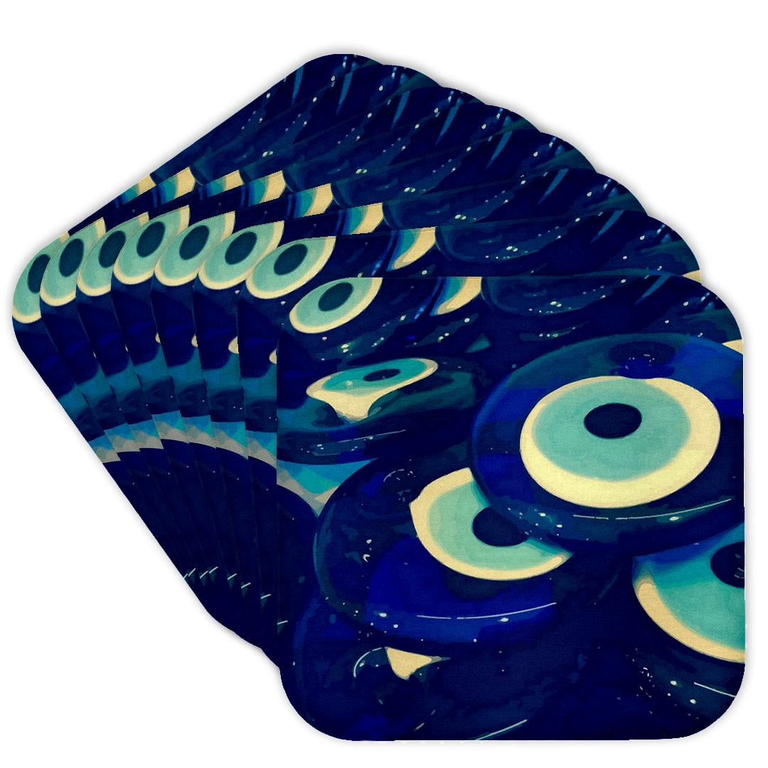 3drose, Blue and White Turkish Lucky Charms, Set of 8 Coasters - Cork ...