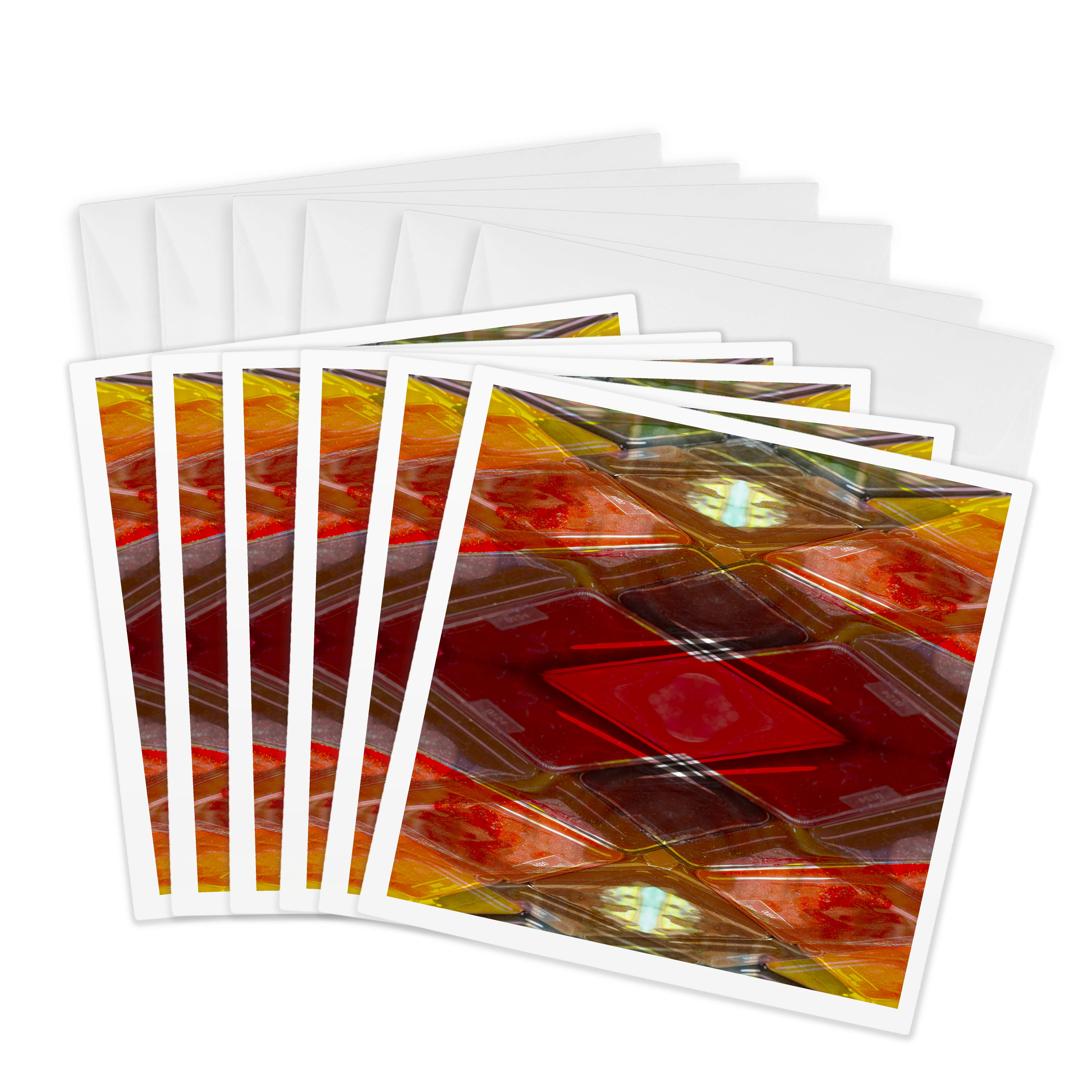 3drose, Bold Red, Orange and Yellow Abstract., 6 Greeting Cards with ...