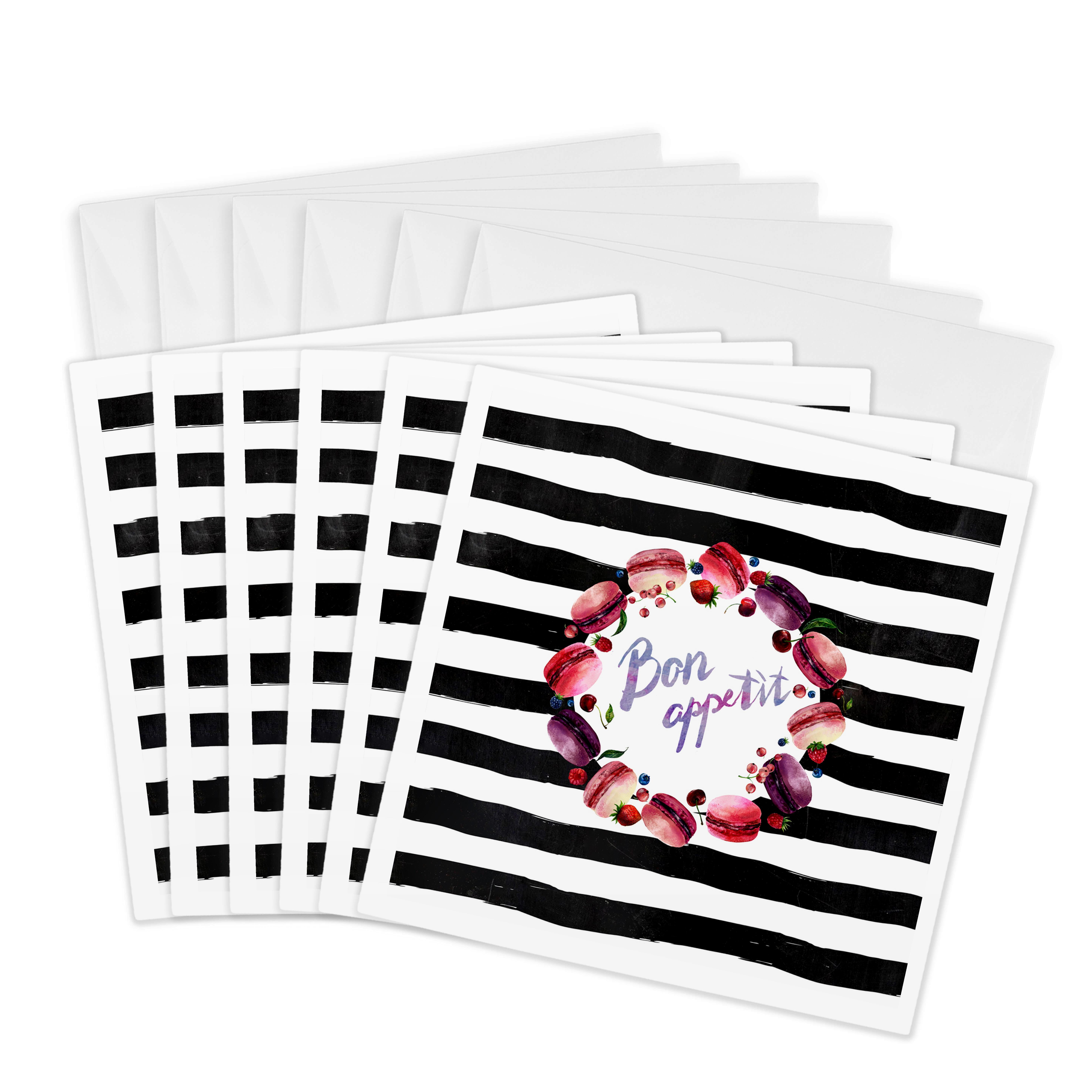 3drose, Bon Appetit - Stripes Pattern with Macarons Wreath and ...