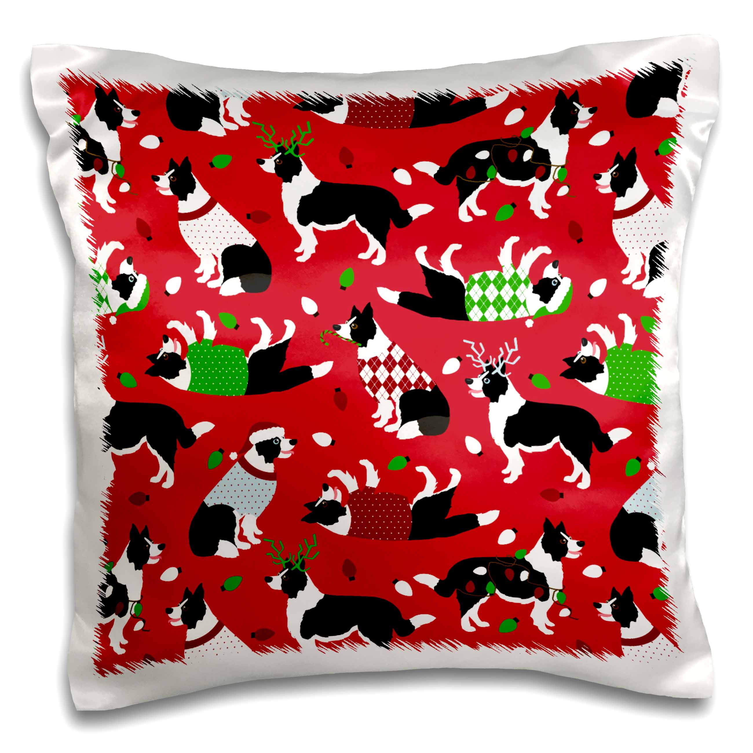 3drose, Border Collie Christmas Dog Pattern, 16x16 inch Pillow Case ...