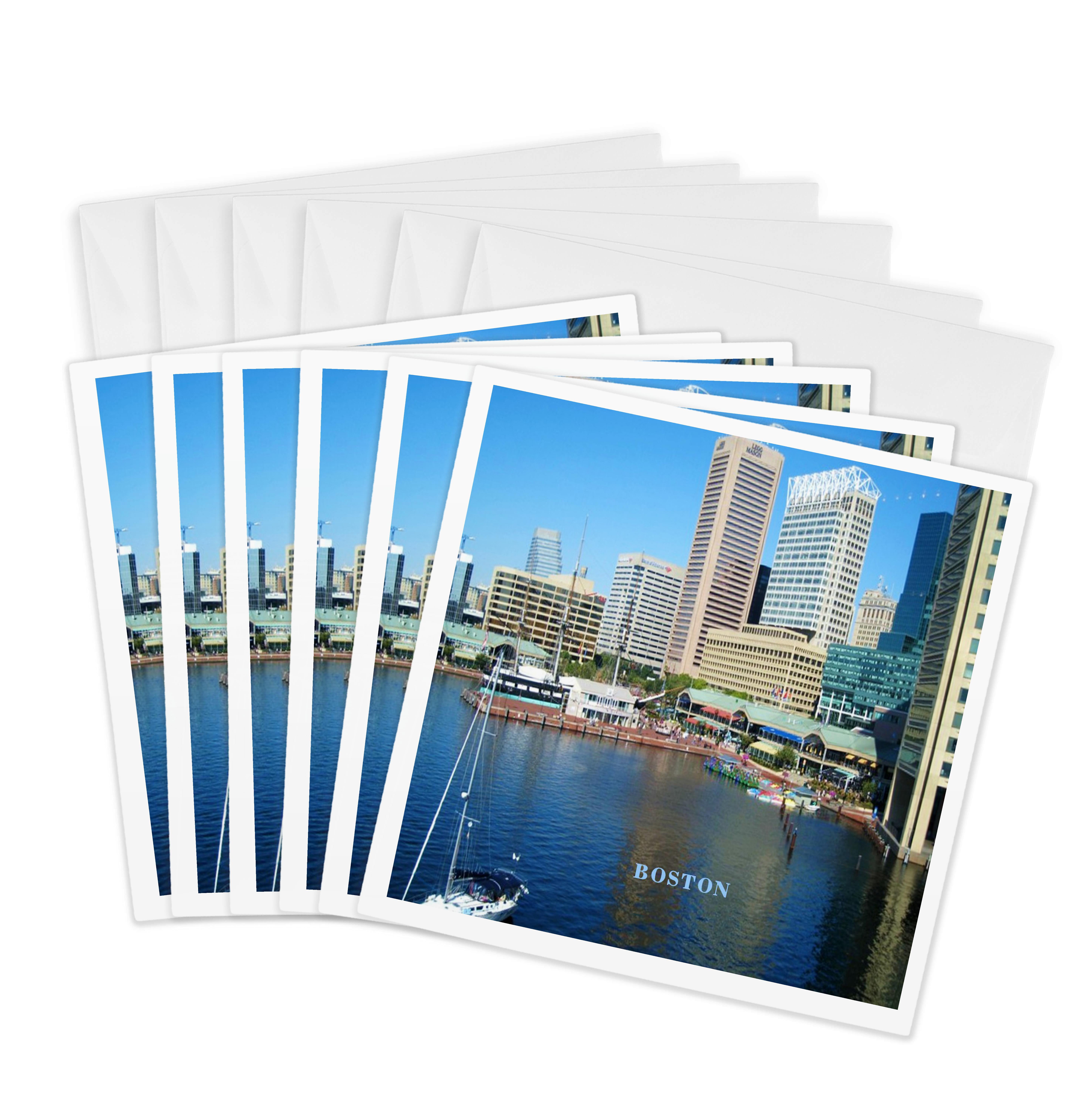 3drose, Boston Harbor, 6 Greeting Cards with Envelopes - Walmart.com