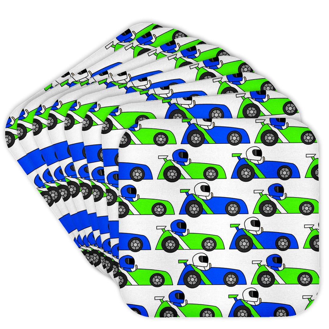 3drose, Boy Stuff Blue and Green Racecar Print, Set of 8 Coasters ...