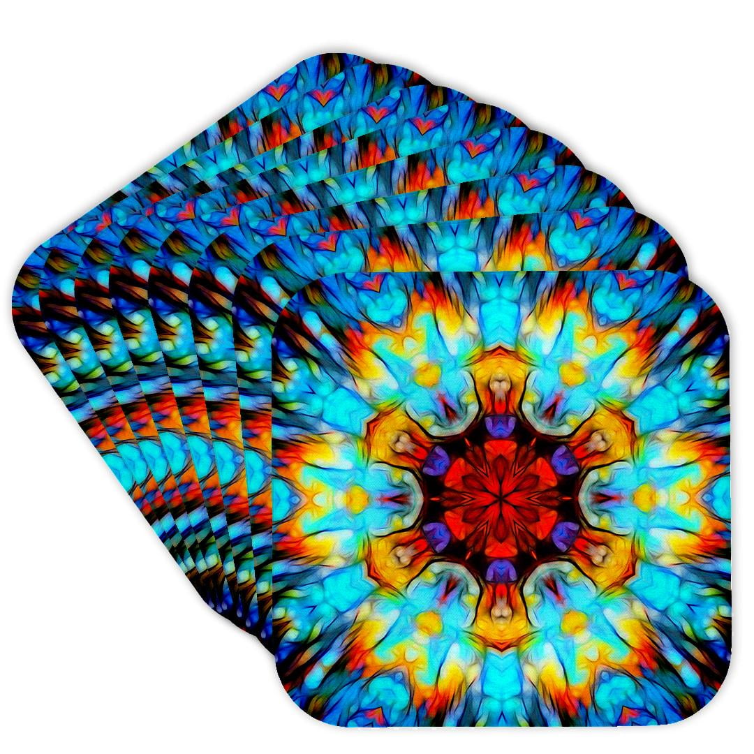 3drose, Brigh Aqua Blue, Yellow, and Red Star Mandala, Set of 8 ...