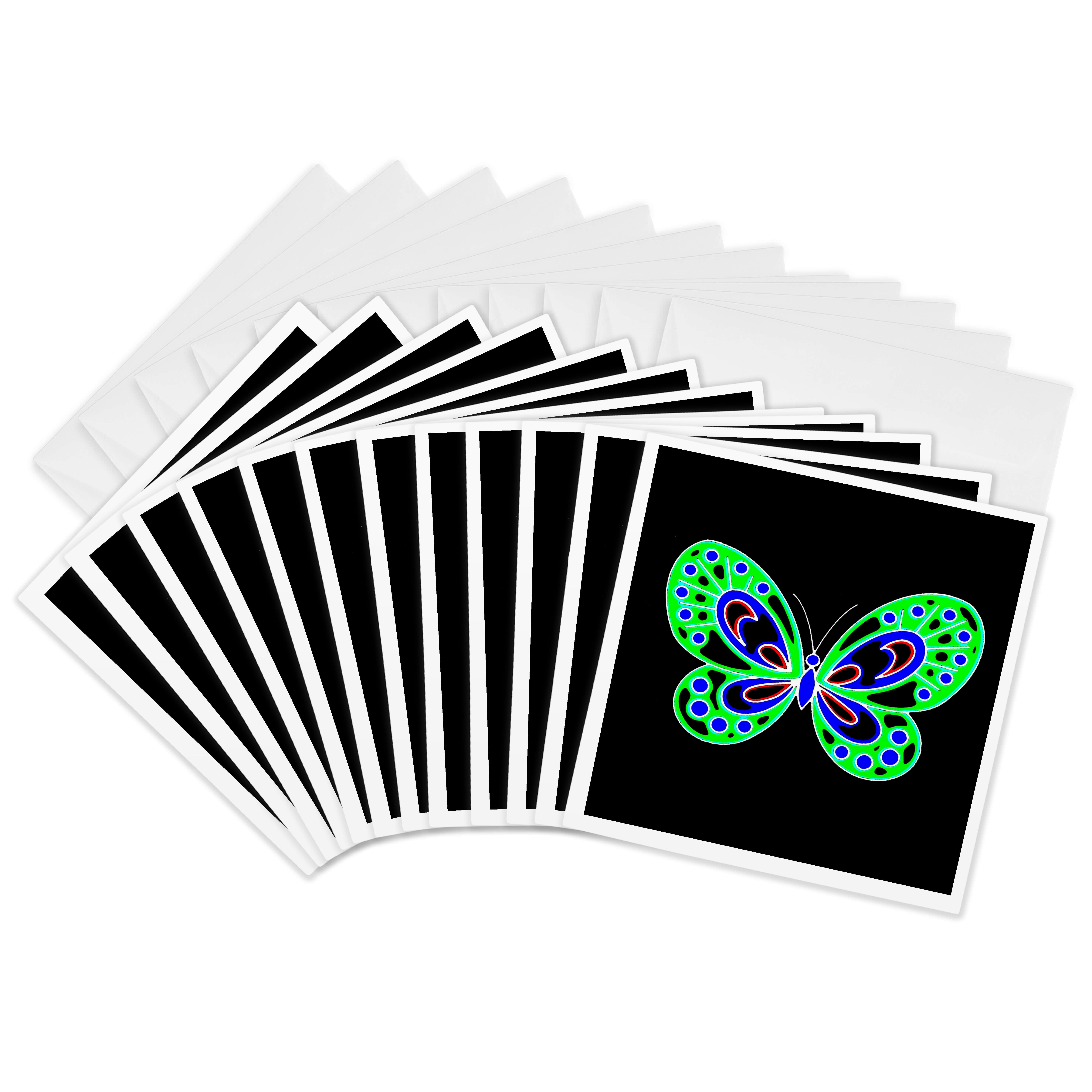 3drose, Bright Green and Blue Butterfly, 12 Greeting Cards with ...