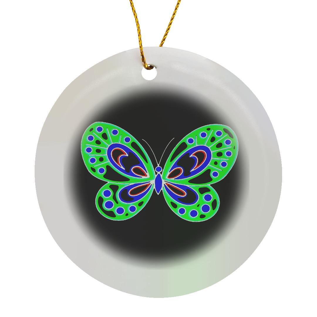 3drose, Bright Green and Blue Butterfly, Circle Porcelain Ornament ...