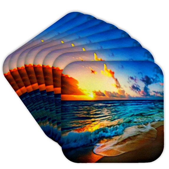 3drose, Bright Image of Light Infused Sunset Beach Painting, Set of 8 ...
