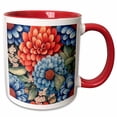 3drose, Bright Red and Blue Zinnia and Mum Flower Pattern, 15oz Two ...