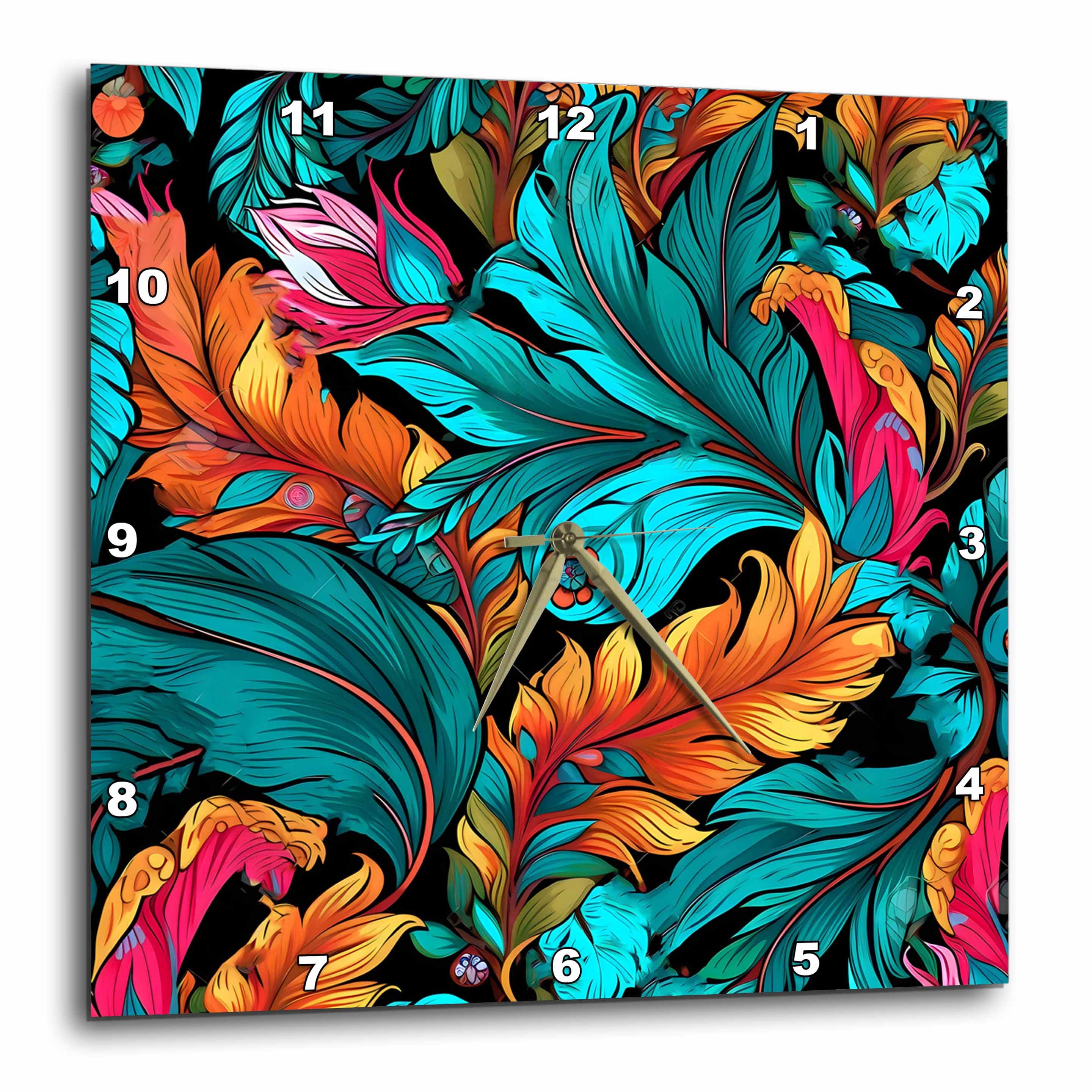 3drose, Bright Teal Orange and Pink Feather Background, 10x10 Wall ...