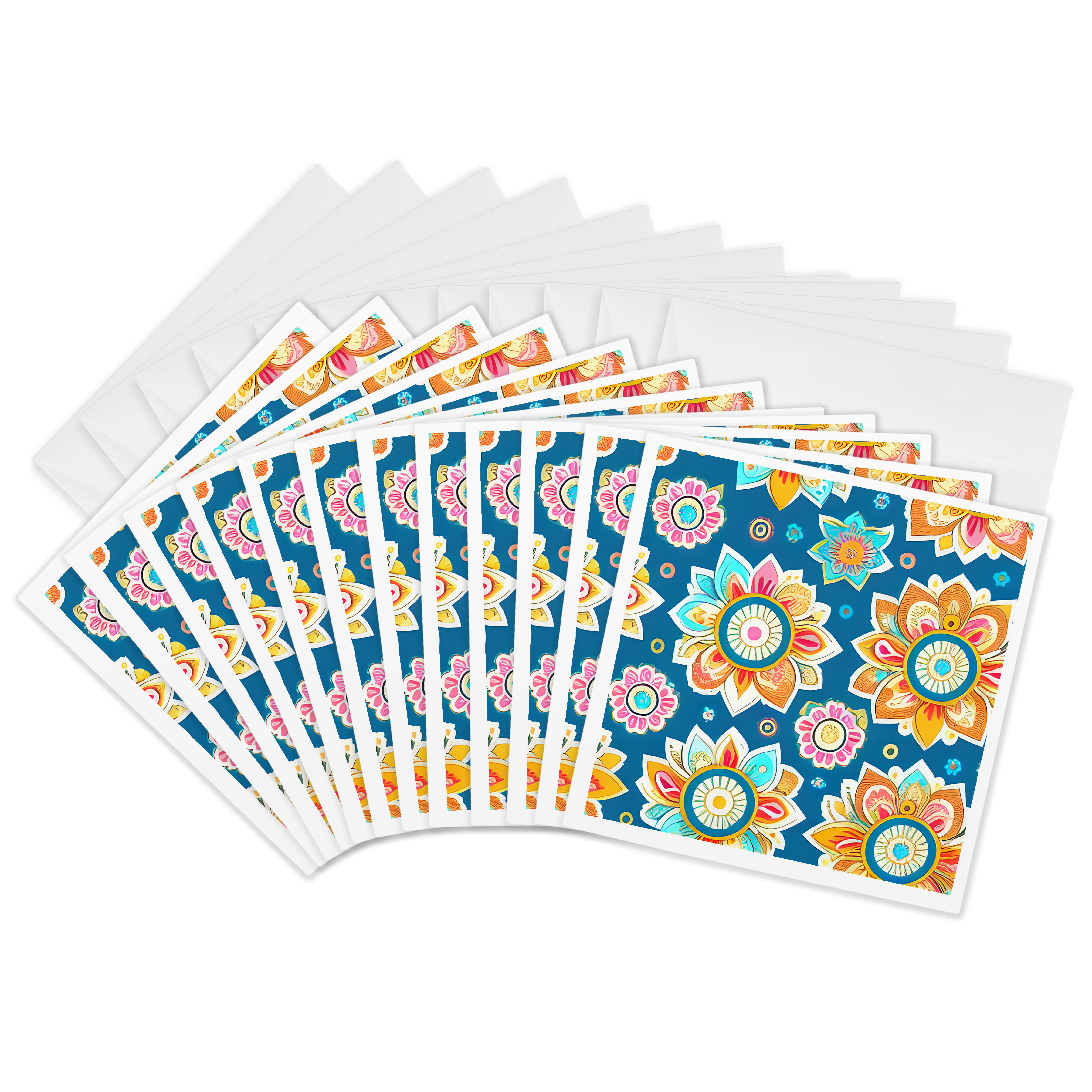 3drose, Bright and Colorful Boho Flower Background, 12 Greeting Cards ...