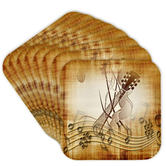 3drose, Brown Grunge Music Note Background with Electric Guitar Art ...