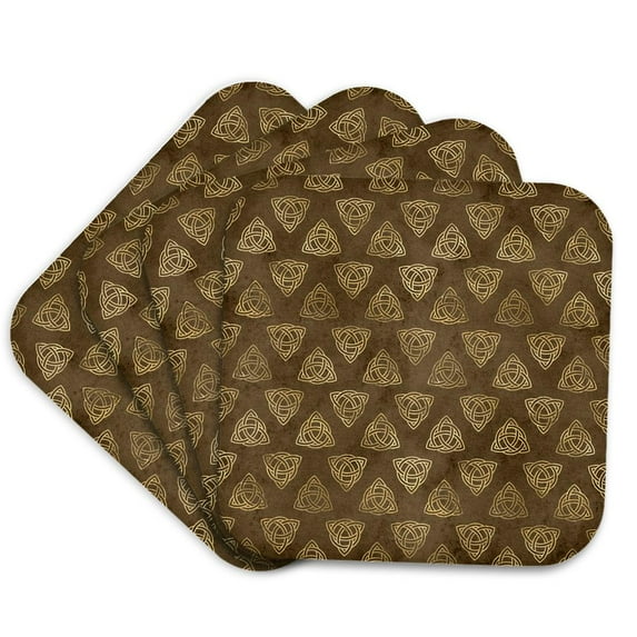 3drose, Brown and Image of Gold Celtic Knot Triangle Pattern, Set of 4 ...