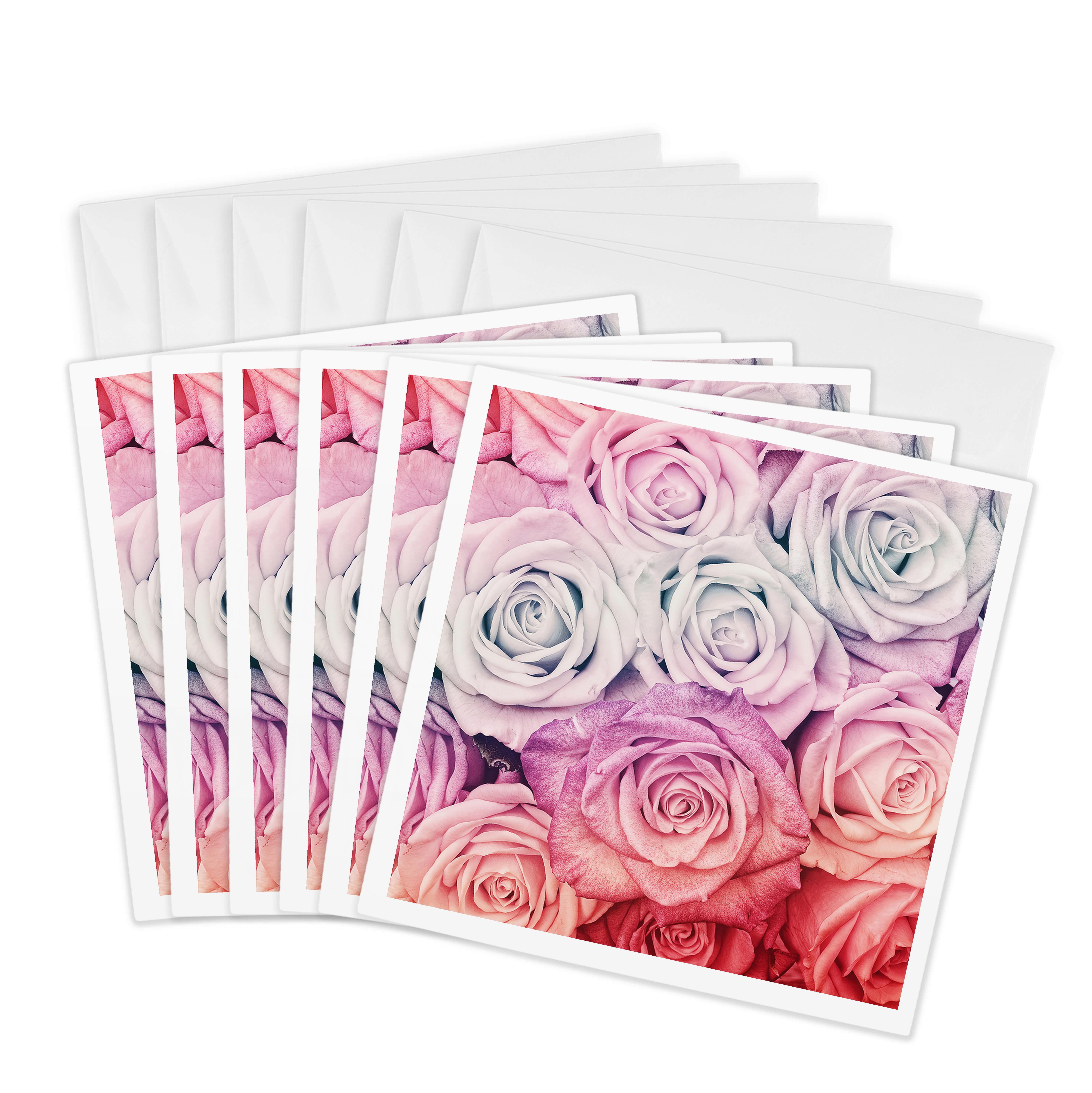 3drose, Bunch of Colorful Roses in Grey and Pink, 6 Greeting Cards with ...