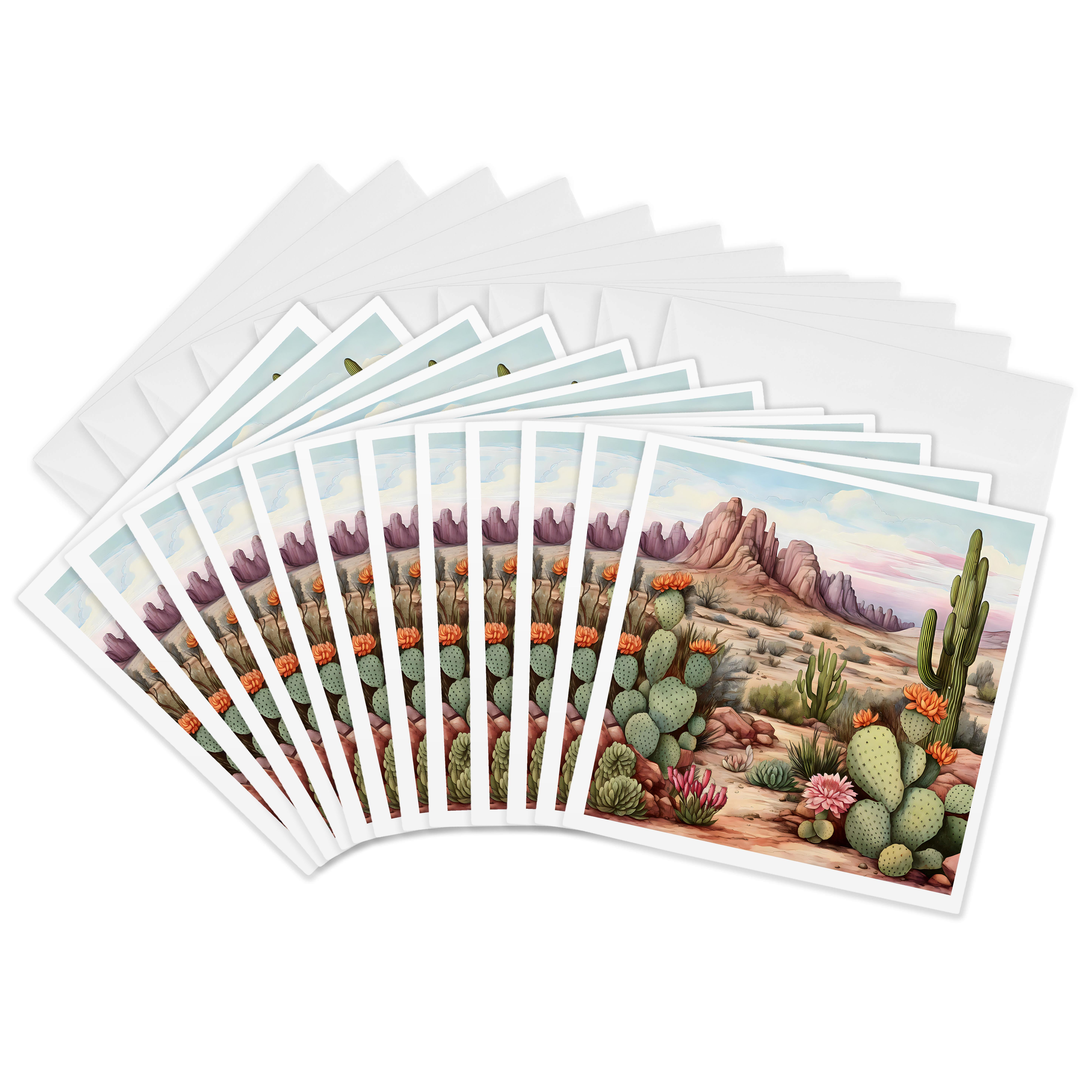 3drose, Cactus Desert Scene Background, 12 Greeting Cards with ...