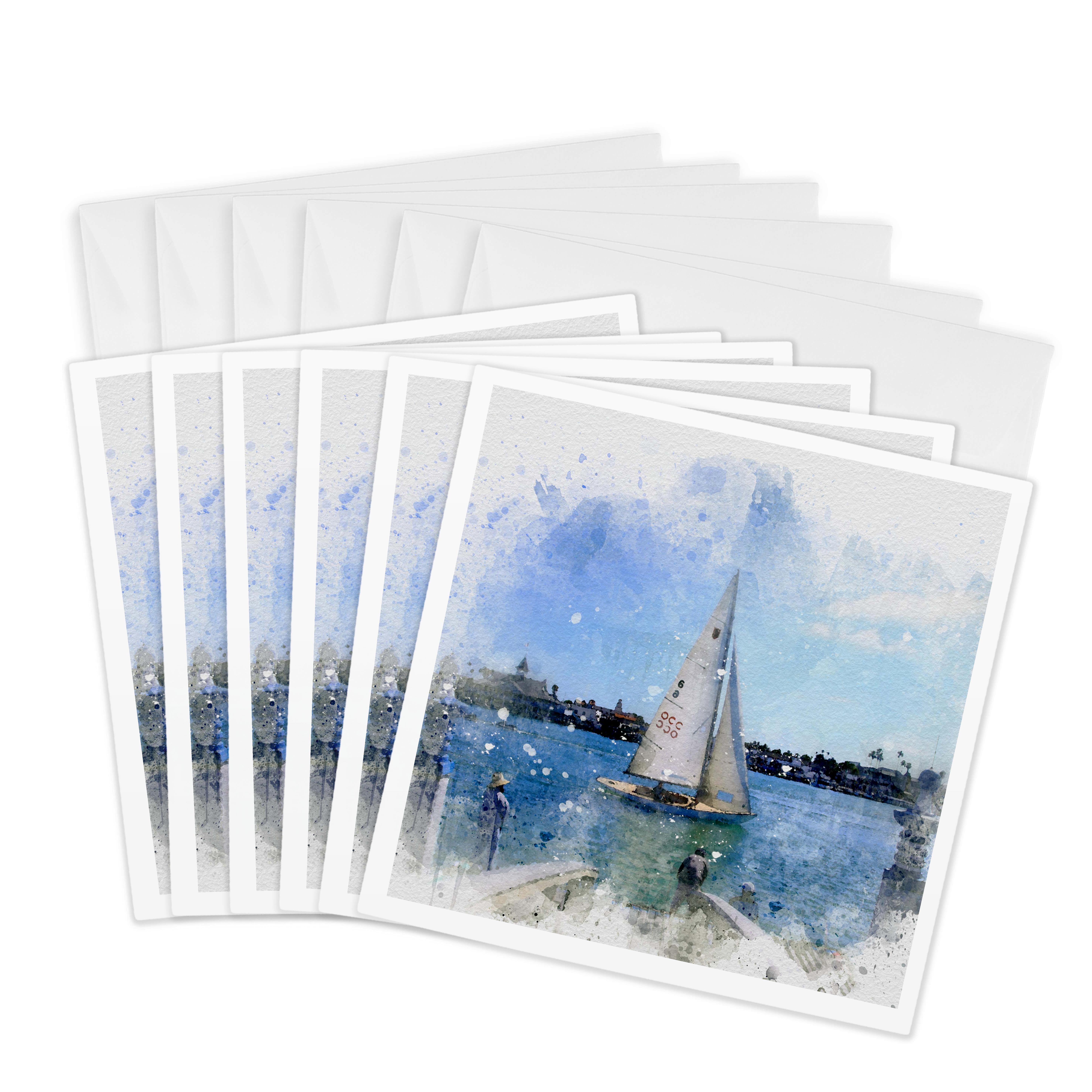 3drose, Calm Image of Watercolor Sailboat on the Inlet Waters Art, 6 ...