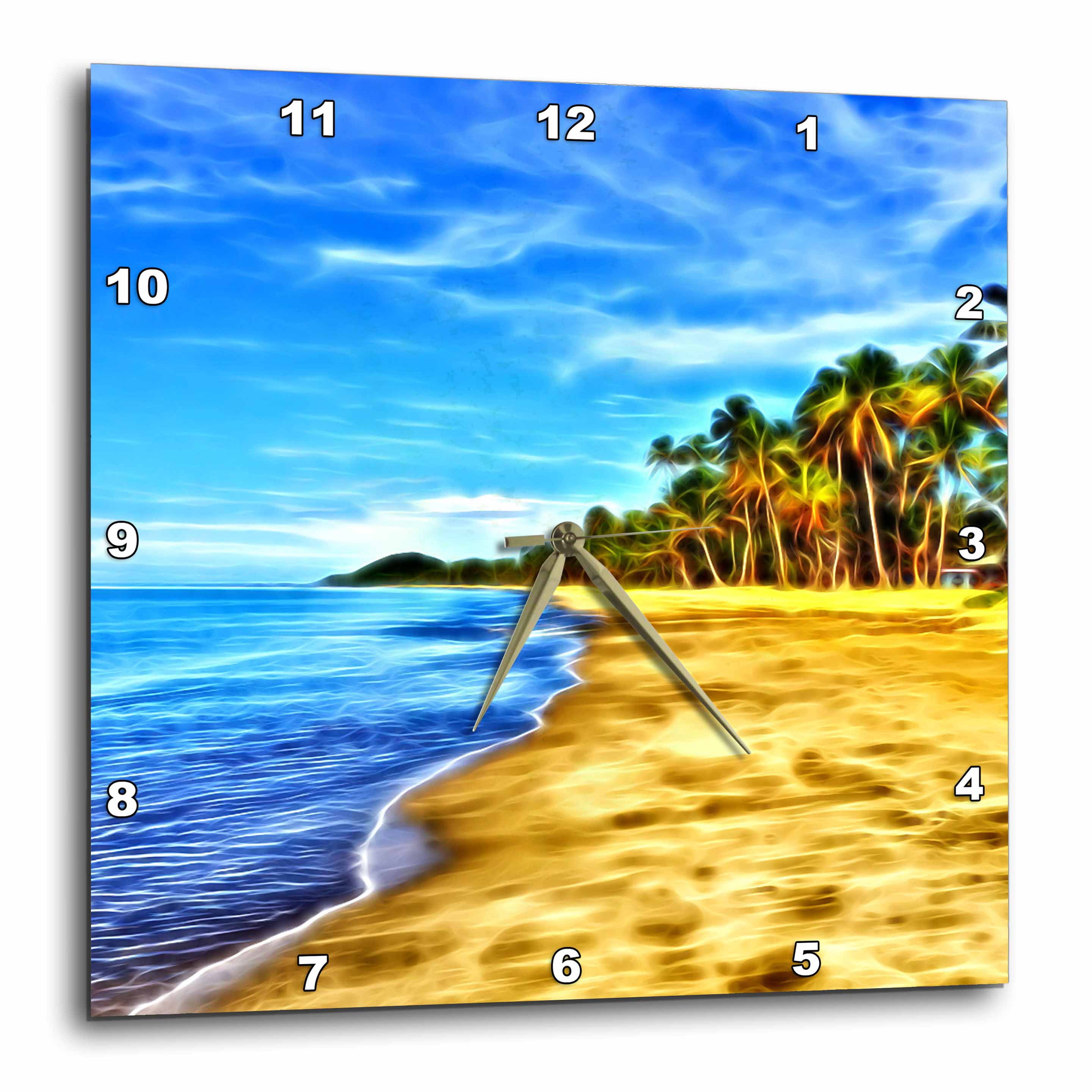 3drose, Calm Ocean Beach with Palm Trees Image of Light Infused ...