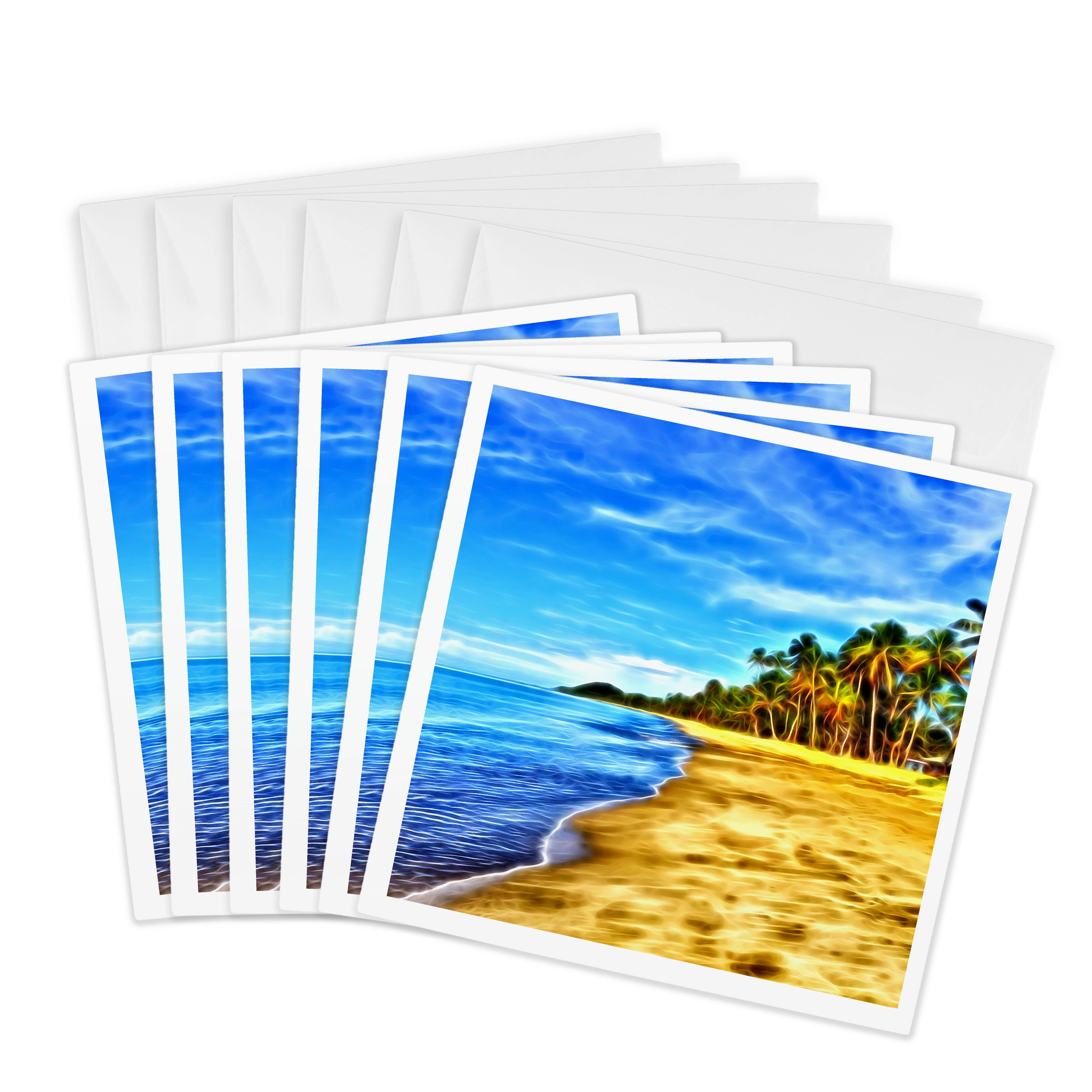 3drose, Calm Ocean Beach with Palm Trees Image of Light Infused ...