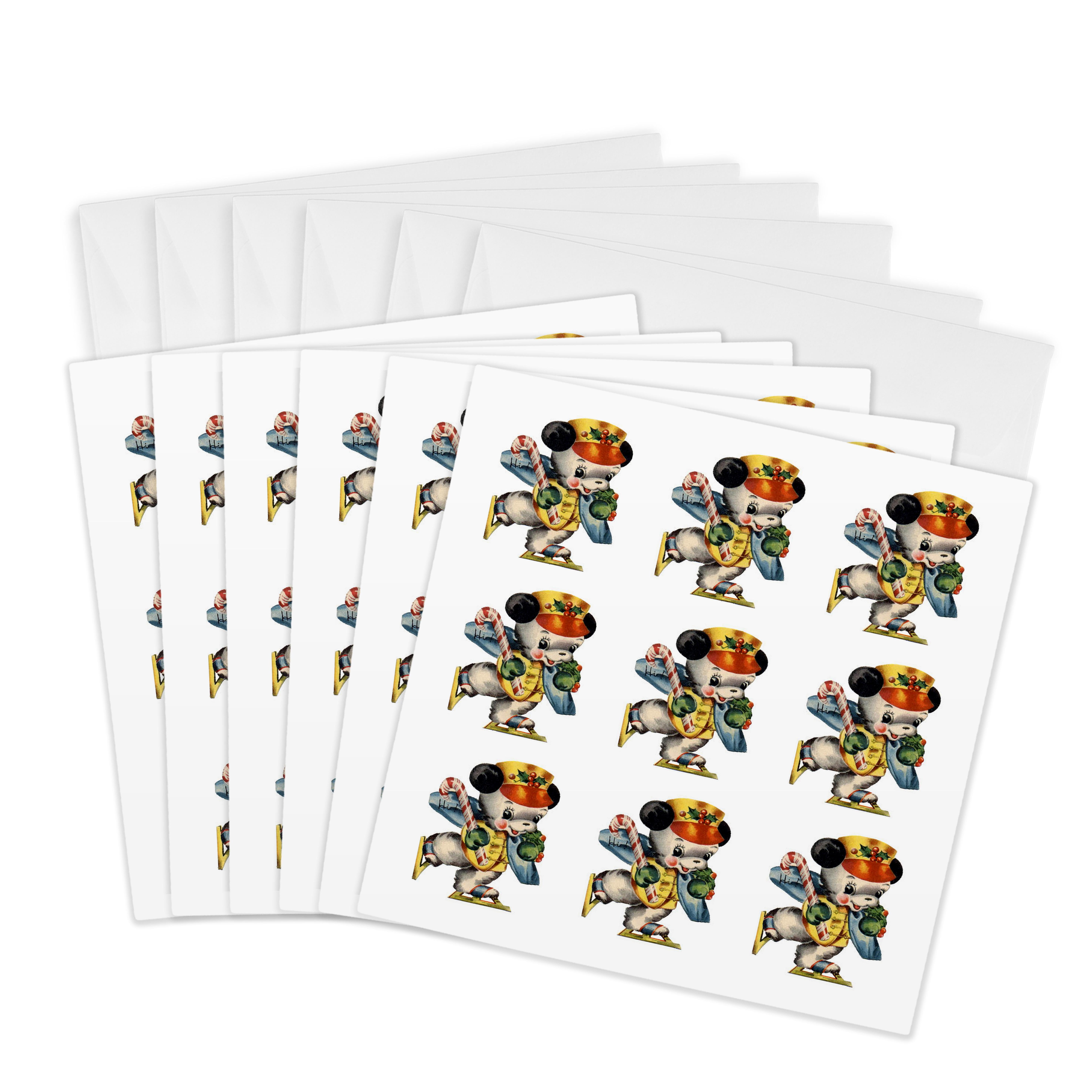 3drose, Cartoon Mouse on Ice Skates Holding Candy Cane with Hat Tiled ...