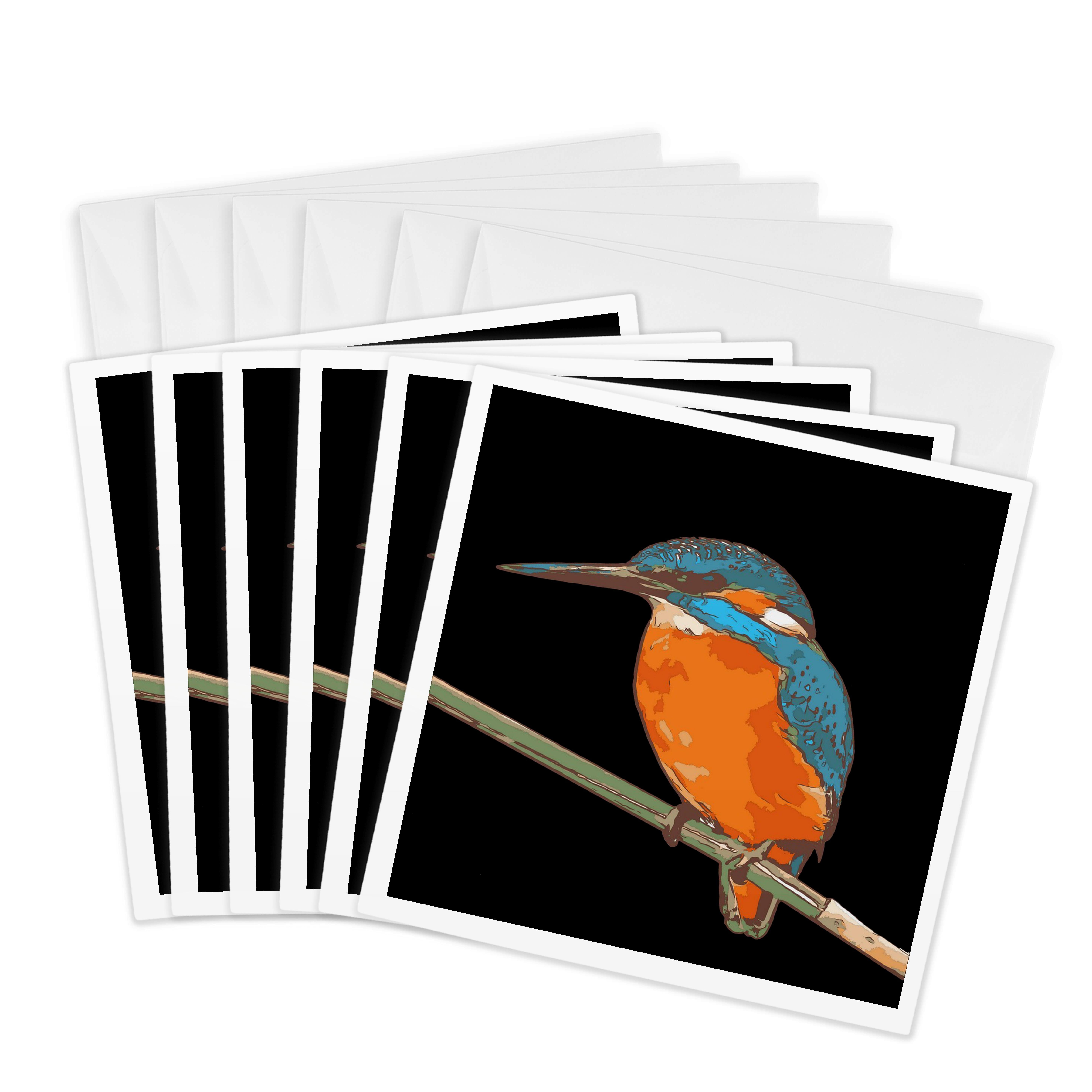 3drose, Cartoon Style Kingfisher Black Outline Art, 6 Greeting Cards ...