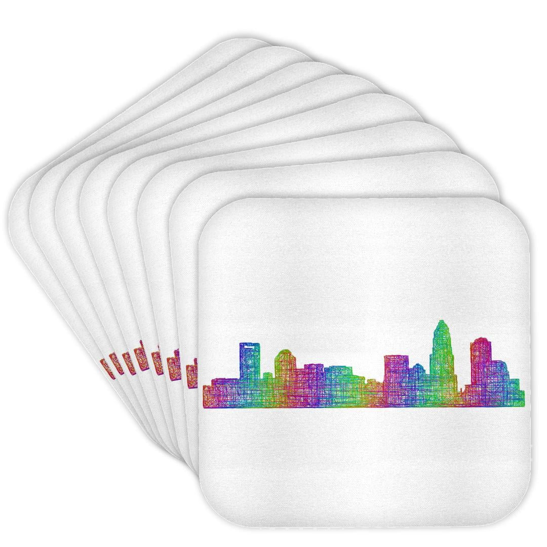 3drose, Charlotte City Skyline - Multicolor Line Art, Set of 8 Coasters ...