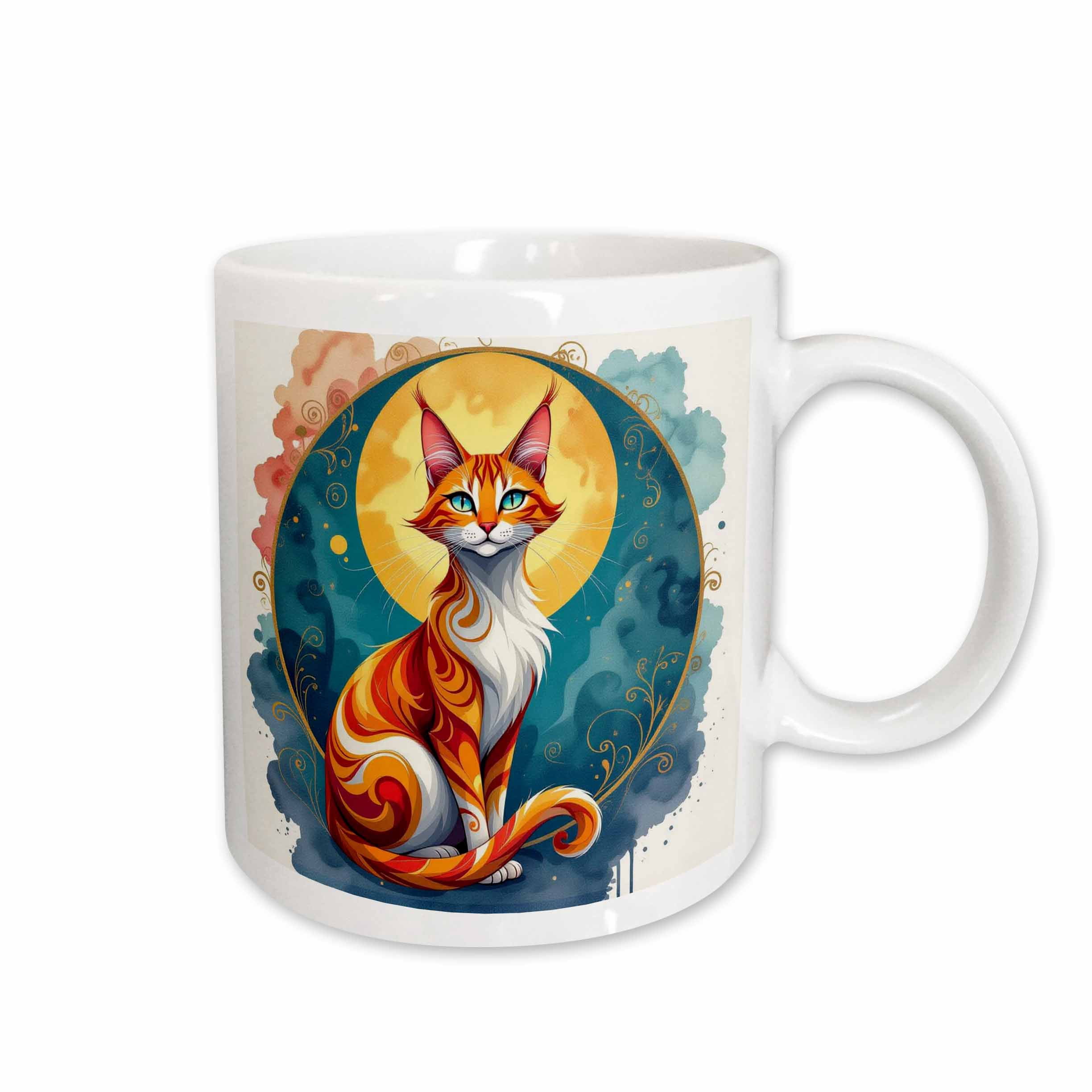 3drose, Charming Orange Maine Coon Cat Art, Yellow Moon and Magic, Gift ...