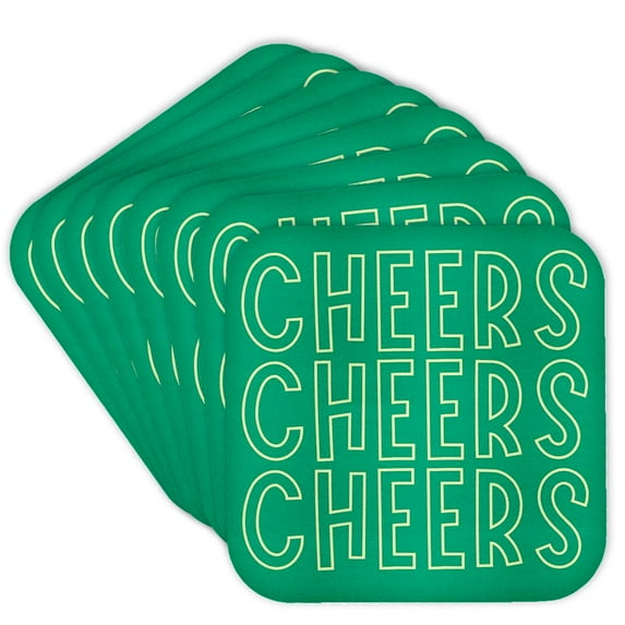 3drose, Cheers Cheers Cheers on Green Prints for Celebrations, Set of 8 Coasters - Cork ...