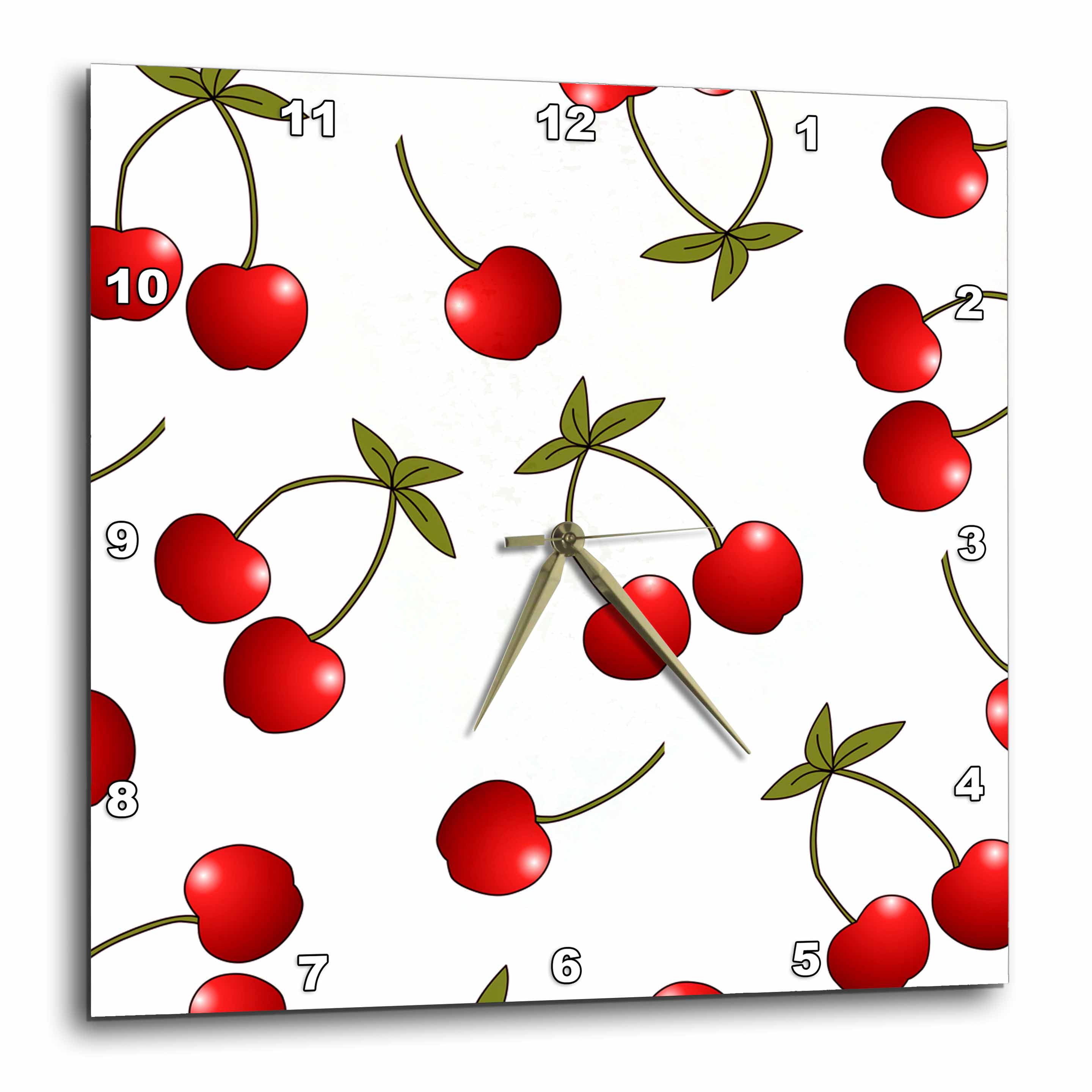 3drose, Cherry Print Juicy Red Cherries on White, 15x15 Wall Clock ...
