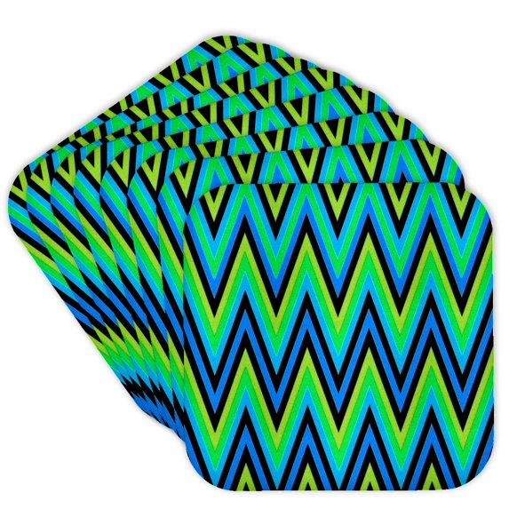3drose, Chevron Design in Black Lime Blue Zigzags, Set of 8 Coasters ...
