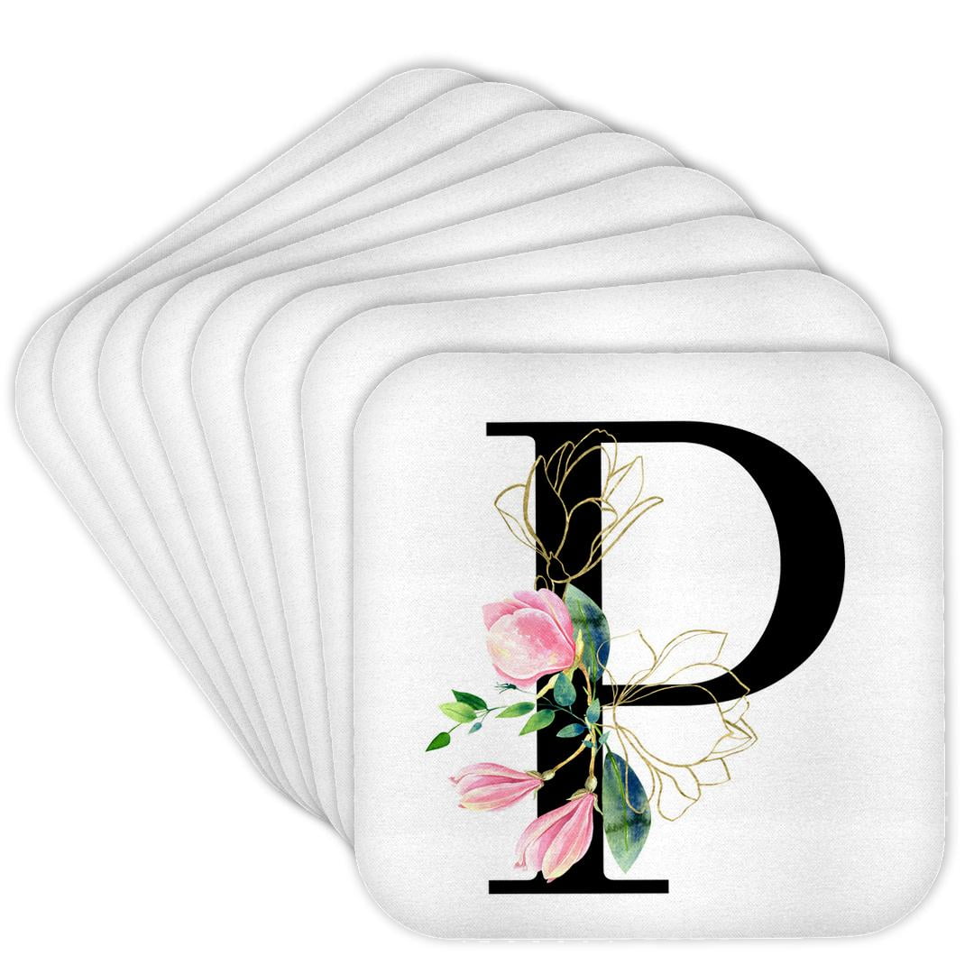 3drose, Chic Black Monogram Initial P with Pretty Pink Flowers, Set of ...