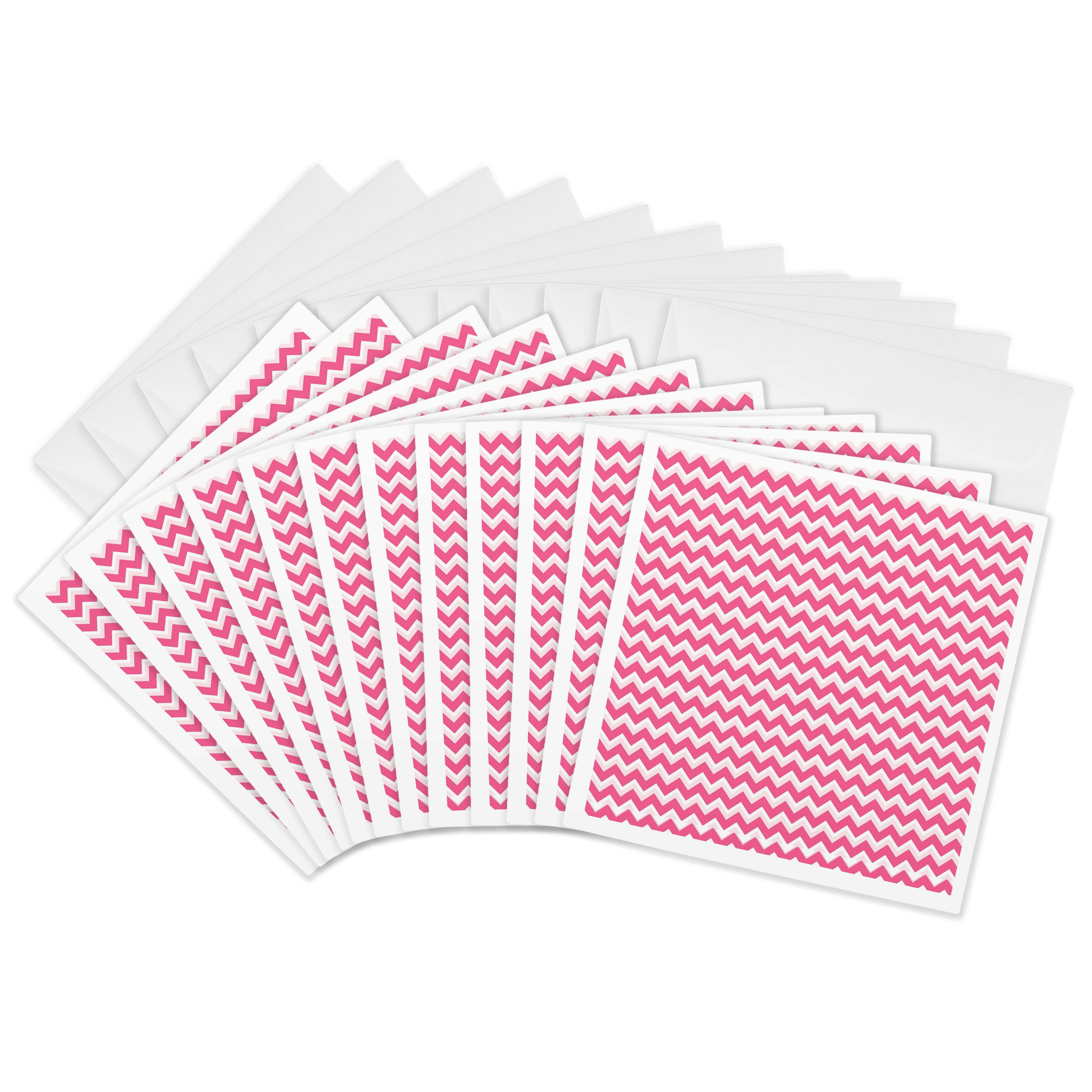3drose, Chic Chevron Pink and White Zigzag Girly Art, 12 Greeting Cards ...