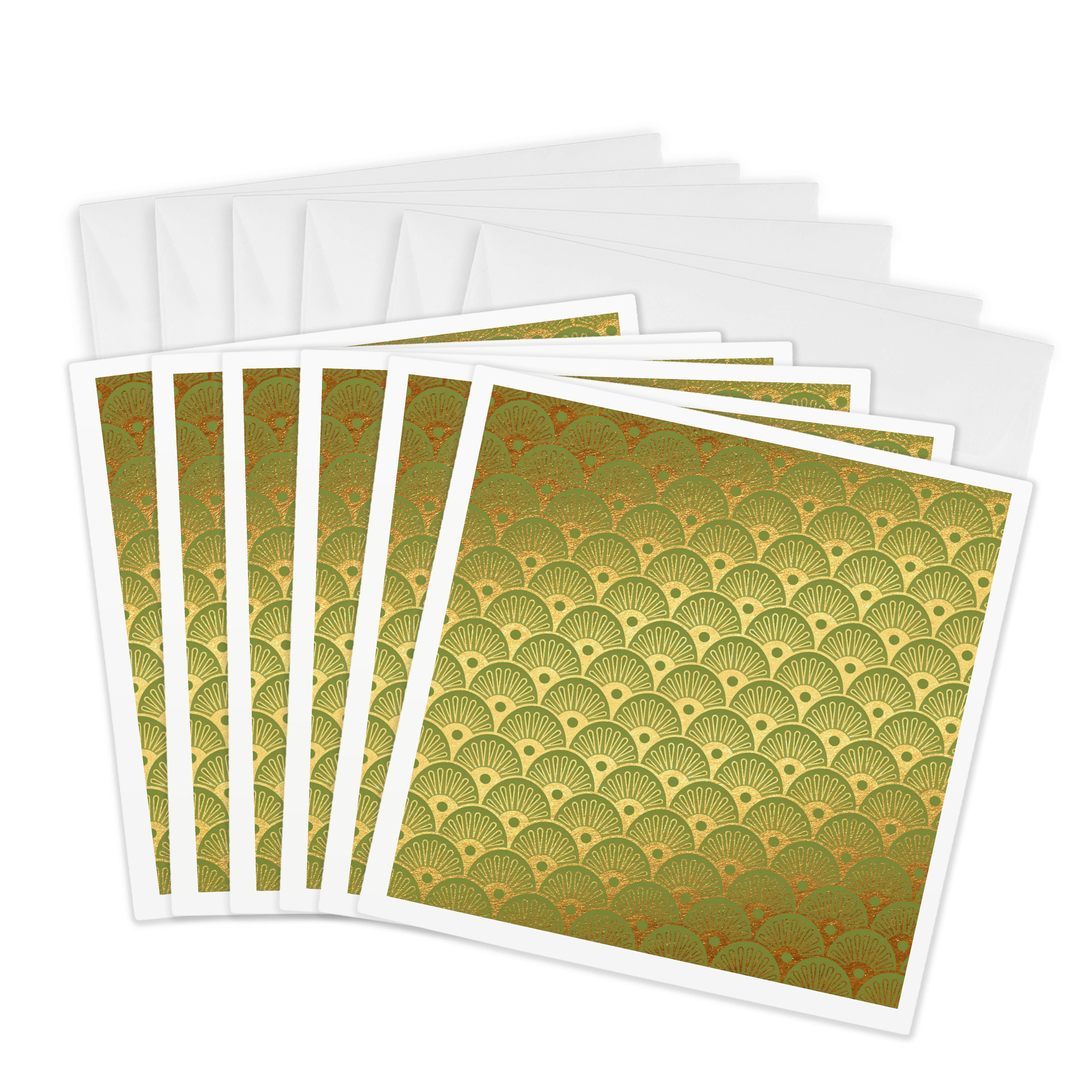 3drose, Chic Faux Gold Art Deco Fans on a Green Background, 6 Greeting ...