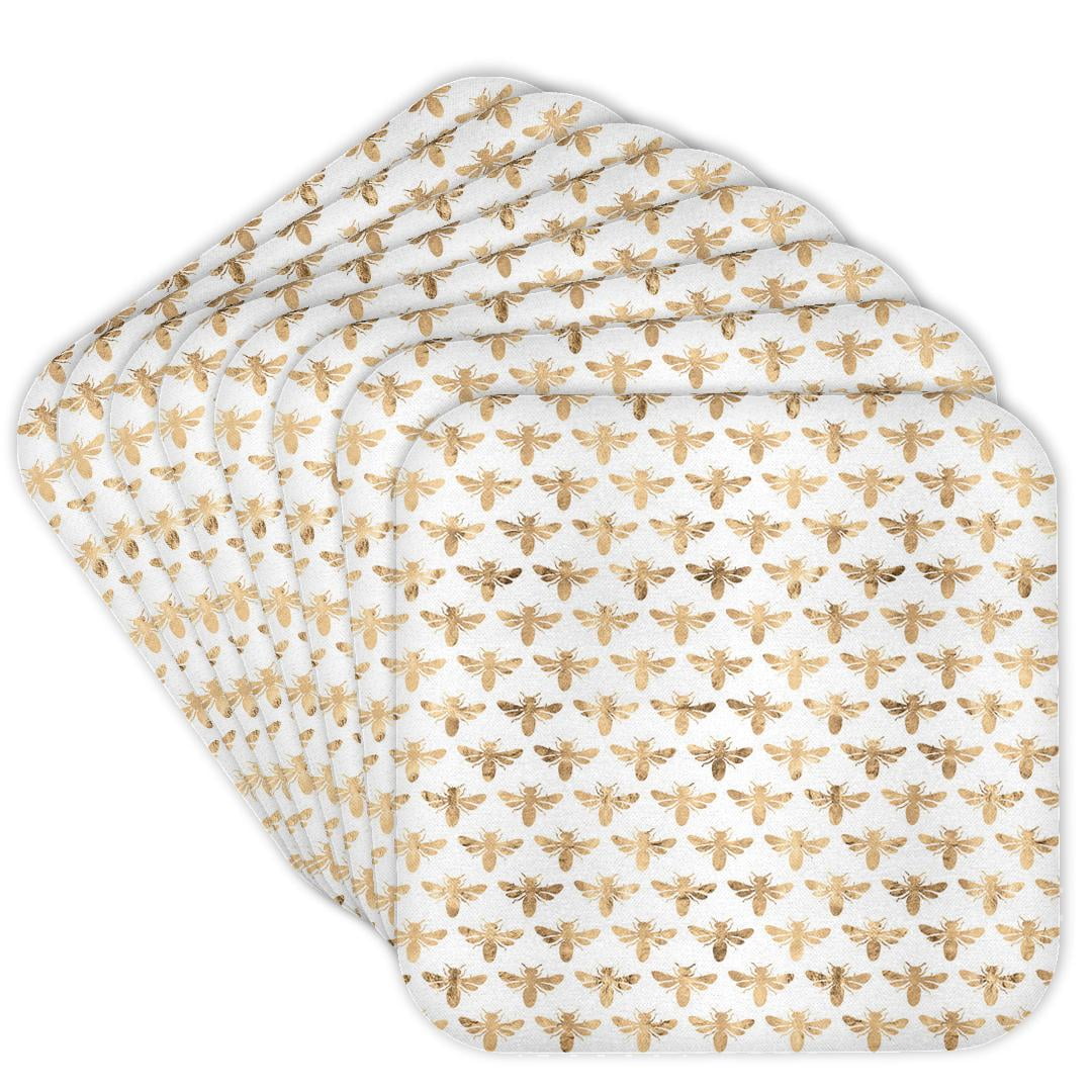 3drose, Chic Gold Color Bees Pattern, Set of 8 Coasters - Cork ...