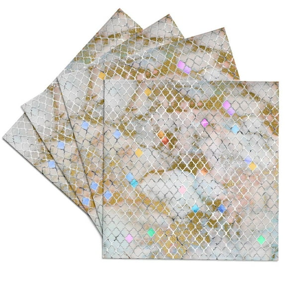 3drose, Chic Pastel, Faux Gold and Silver Quatrefoil on a Marble ...