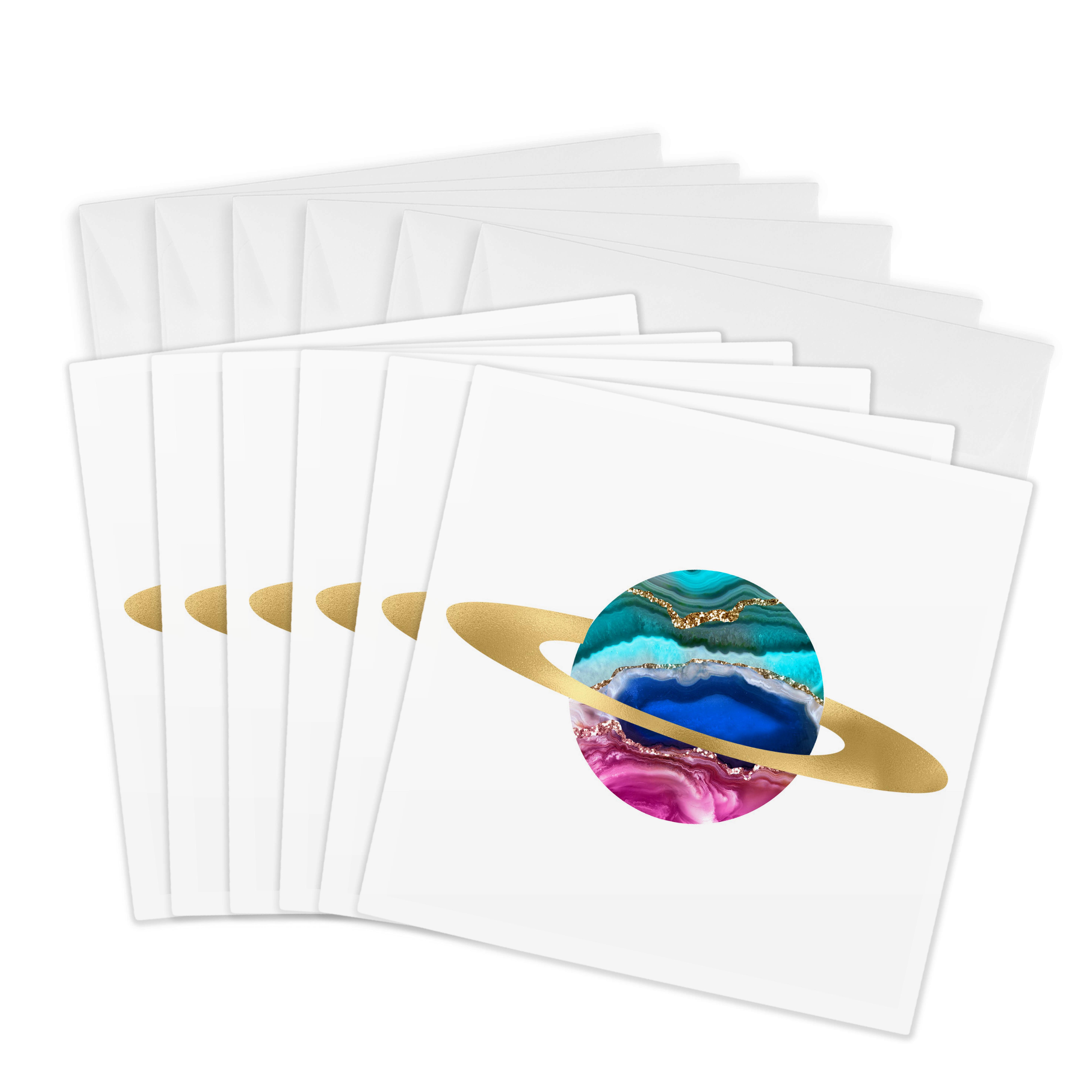 3drose, Chic Teal, Blue, and Pink with Image of Gold Saturn Planet, 6 ...