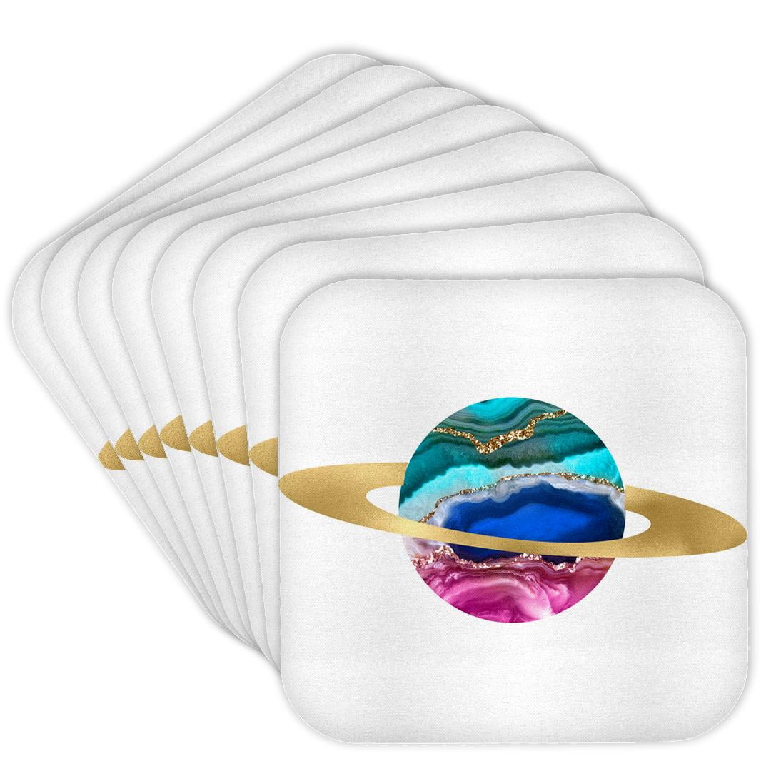 3drose, Chic Teal, Blue, and Pink with Image of Gold Saturn Planet, Set ...