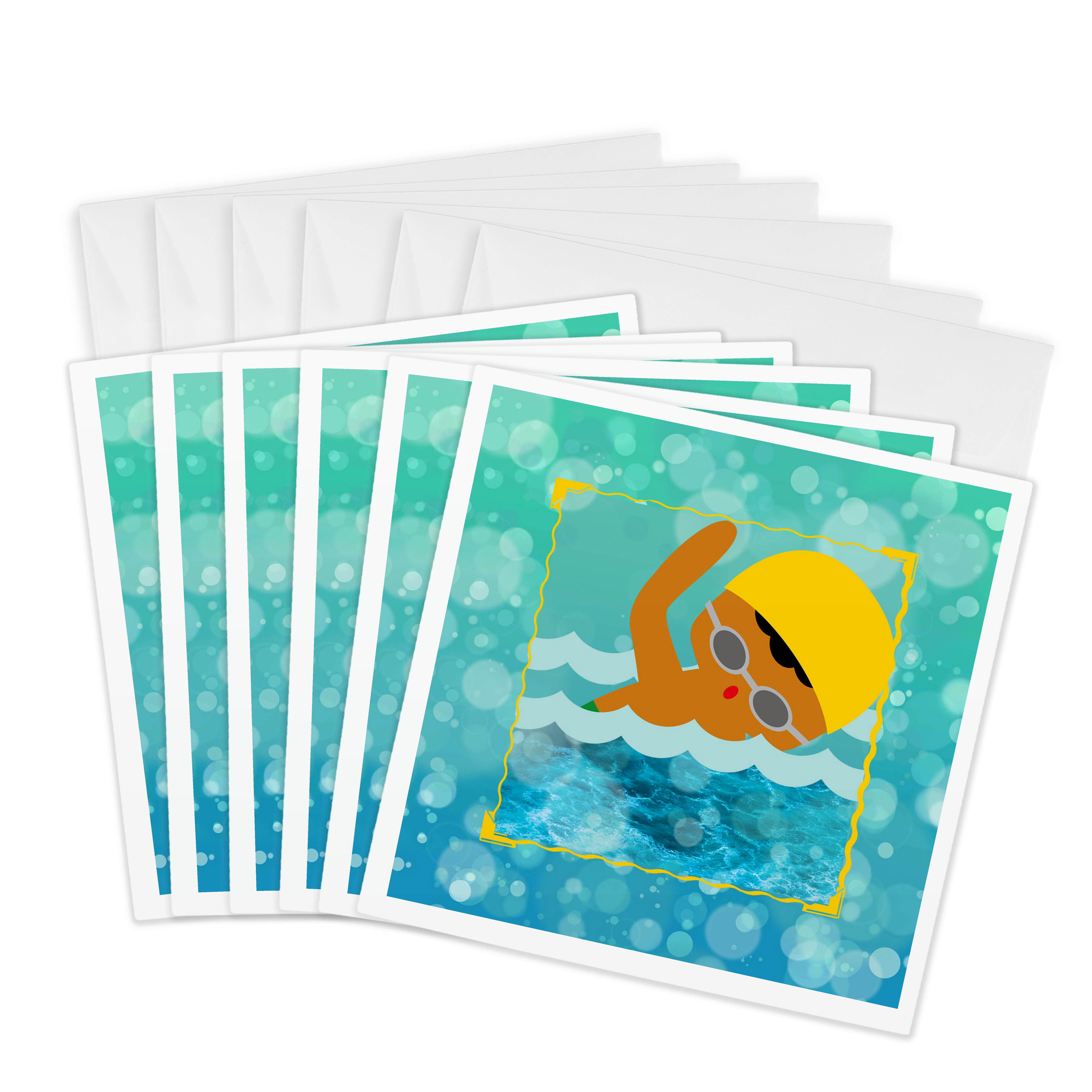 3drose, Child with Yellow Cap Swimming in Pretty Blue Bubbled Water, 6 ...