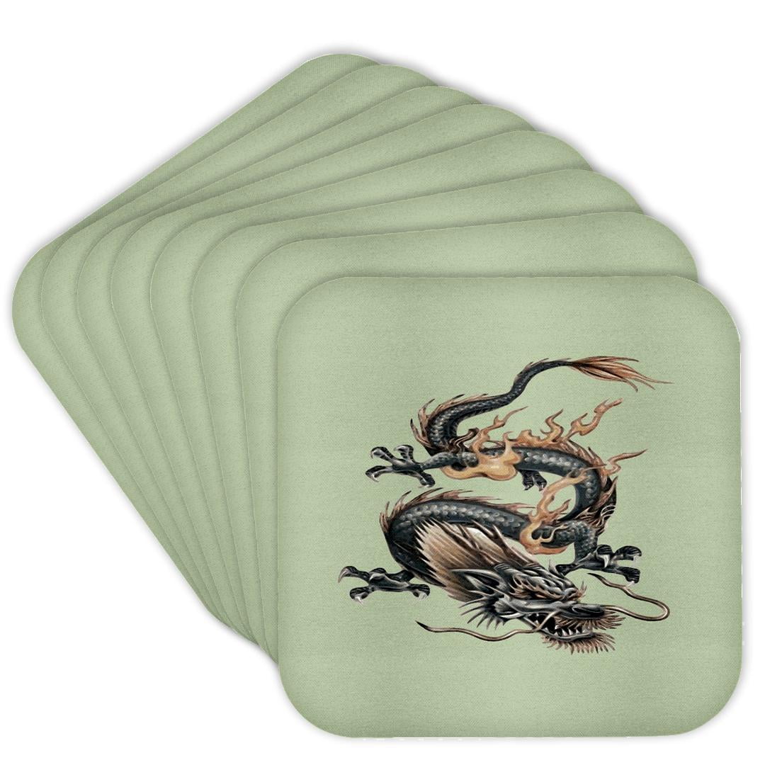 3drose, Chinese Fire Dragon in Light Gray and Caramel Yellow, Set of 8 ...