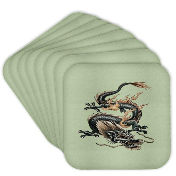 3drose, Chinese Fire Dragon in Light Gray and Caramel Yellow, Set of 8 ...
