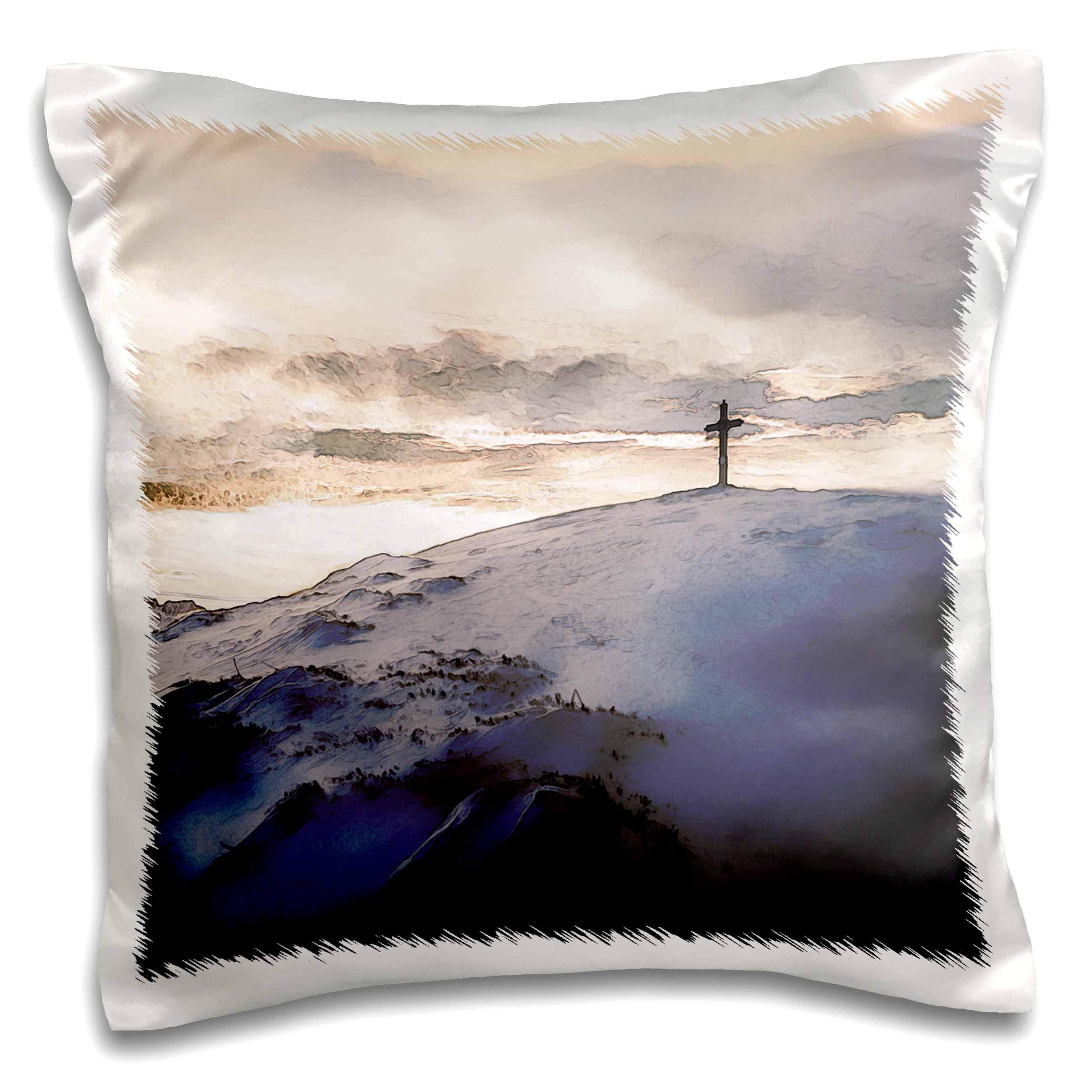 3drose, Christian Cross on Mountain - Snow Covered Mountain Range and ...