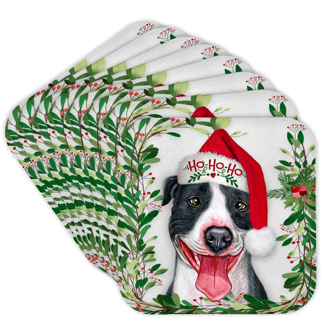 3drose, Christmas Blue Nose Pit Bull Dog in a Santa Hat with Holly and ...