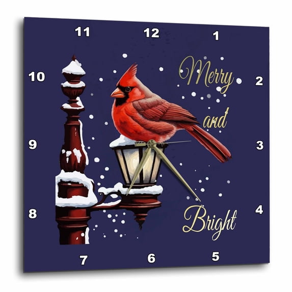 3drose, Christmas Cardinal Bird Merry and Bright, 10x10 Wall Clock ...