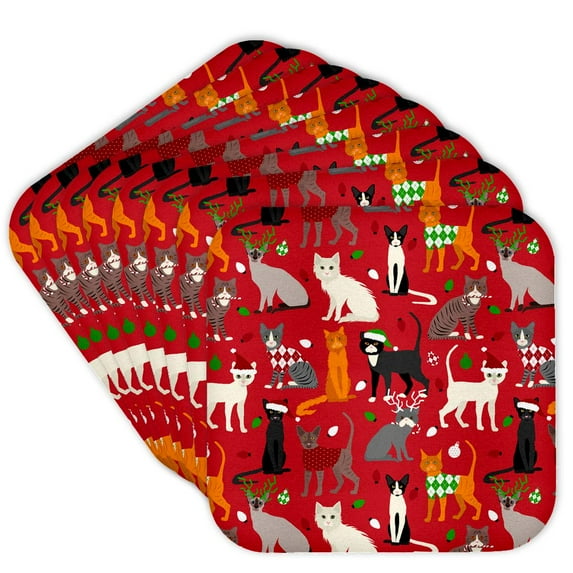 3drose, Christmas Cat Pattern Red, Set of 8 Coasters - Cork - Walmart.com