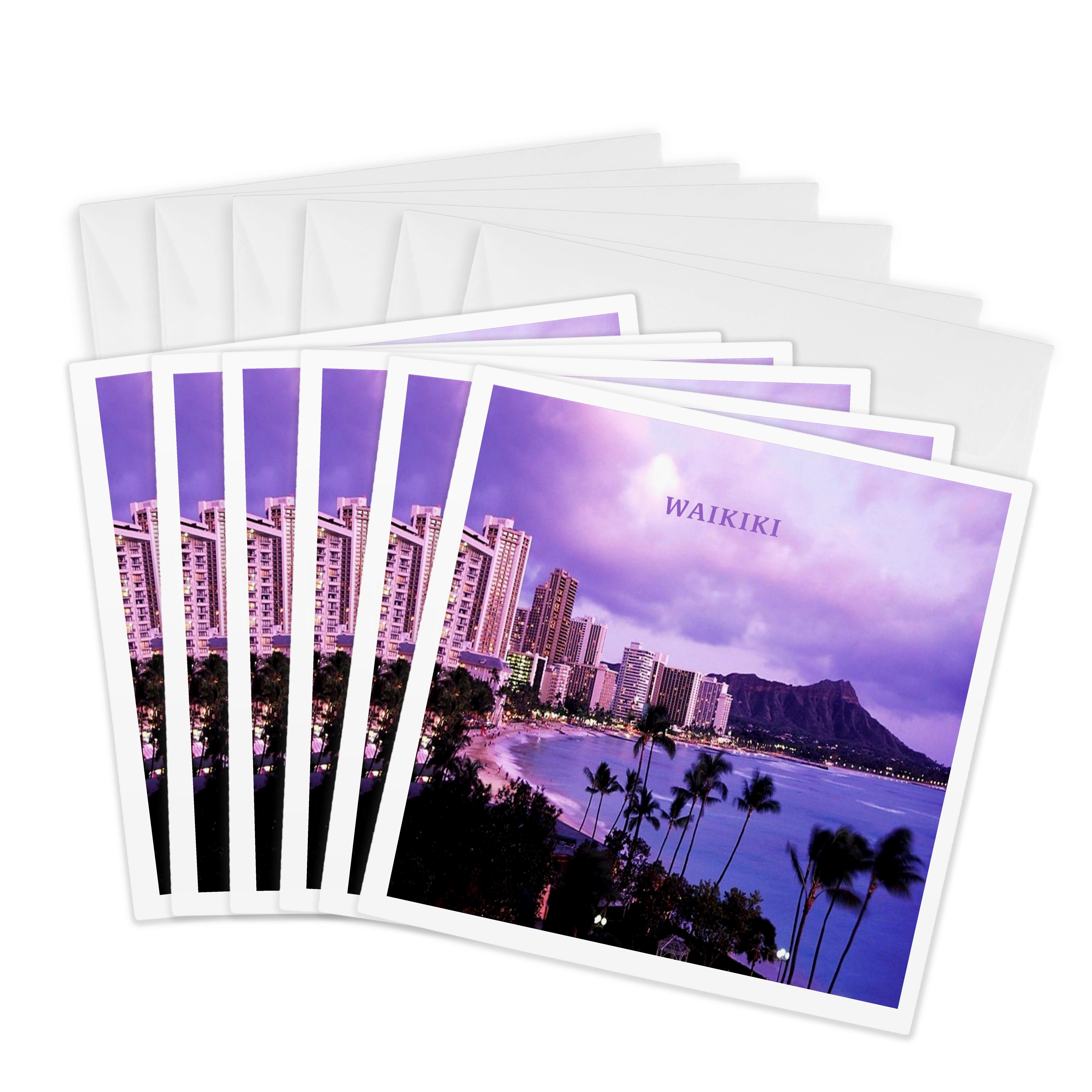 3drose, City of Waikiki Hawaii, 6 Greeting Cards with Envelopes ...