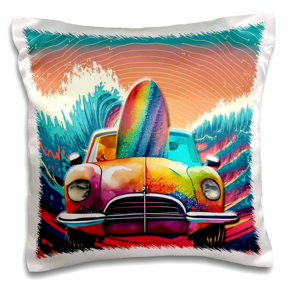 3drose, Classic Woody Surfing Car with Surfboard Surfer Art, 16x16 inch ...