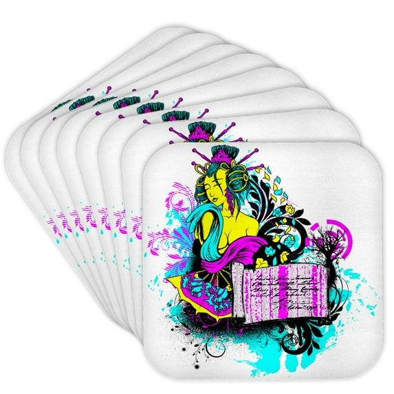 3drose, Cmyk Japanese Geisha Beaty Illustration Cartoon, Set of 8 ...