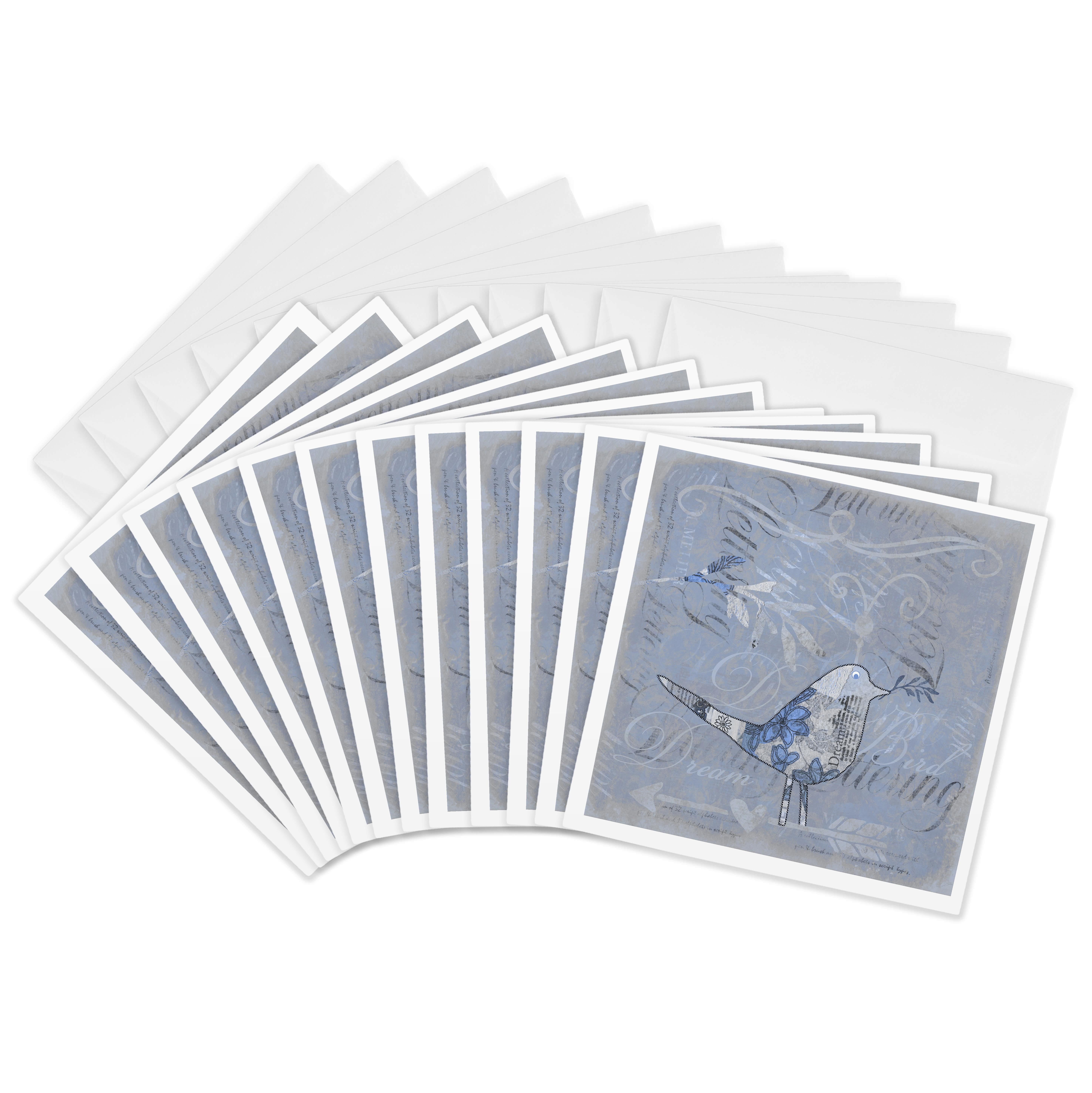 3drose, Collage with Cute Little Blue Bird and Typography, 12 Greeting ...