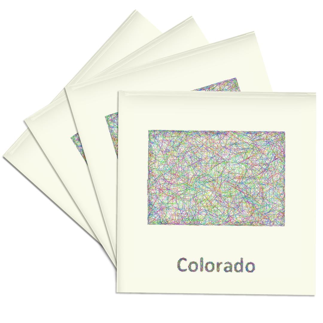 3drose, Colorado State Map - Colorful Line Art Graphic Design, Set of 4 ...